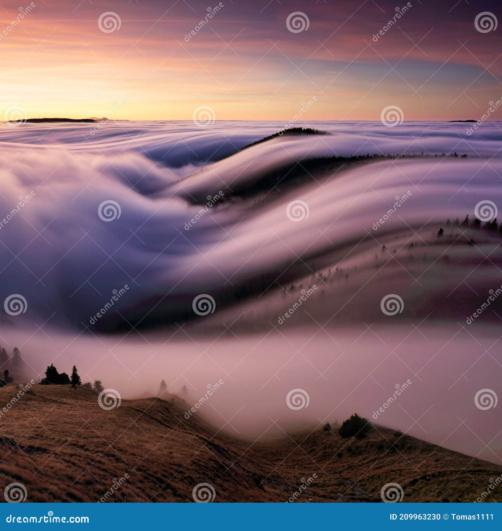 Beautiful Sunset on the Hill Above Clouds Stock Photo - Image of ...