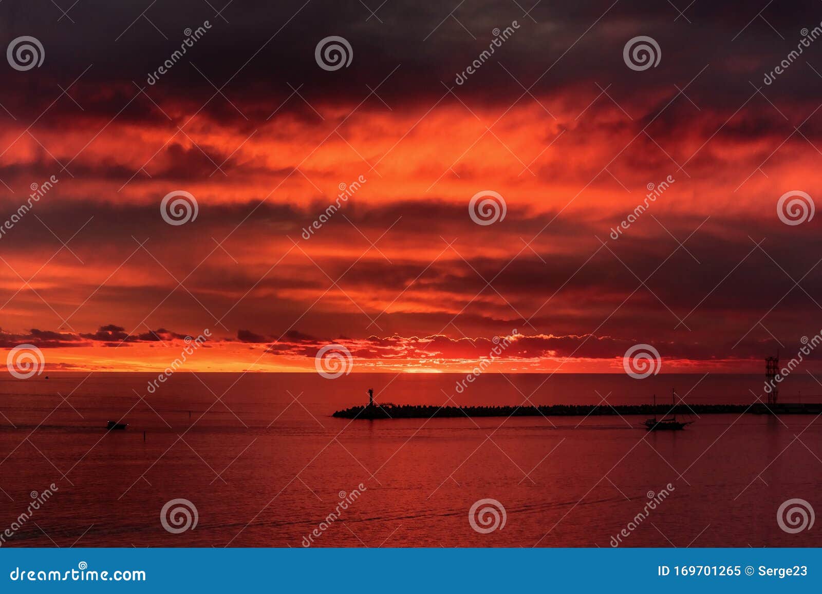 Red sunset on the sea stock image. Image of natural - 169701265