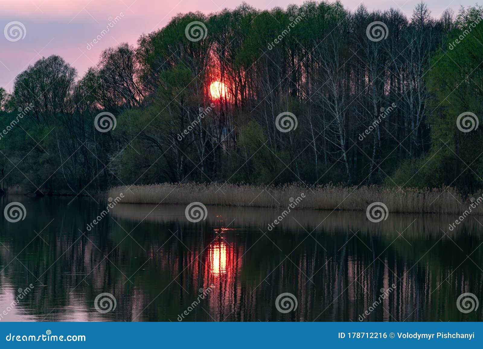 Beautiful Sunset on the Lake with Reflection in the Water Stock Photo ...