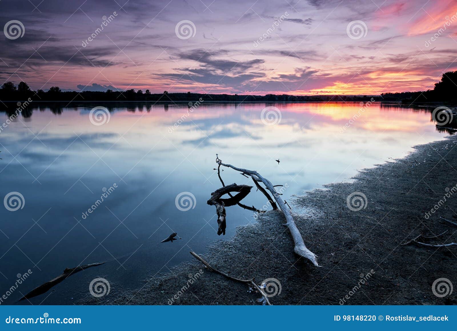 Sunset on the Lake with Reflections Stock Photo - Image of beautiful ...