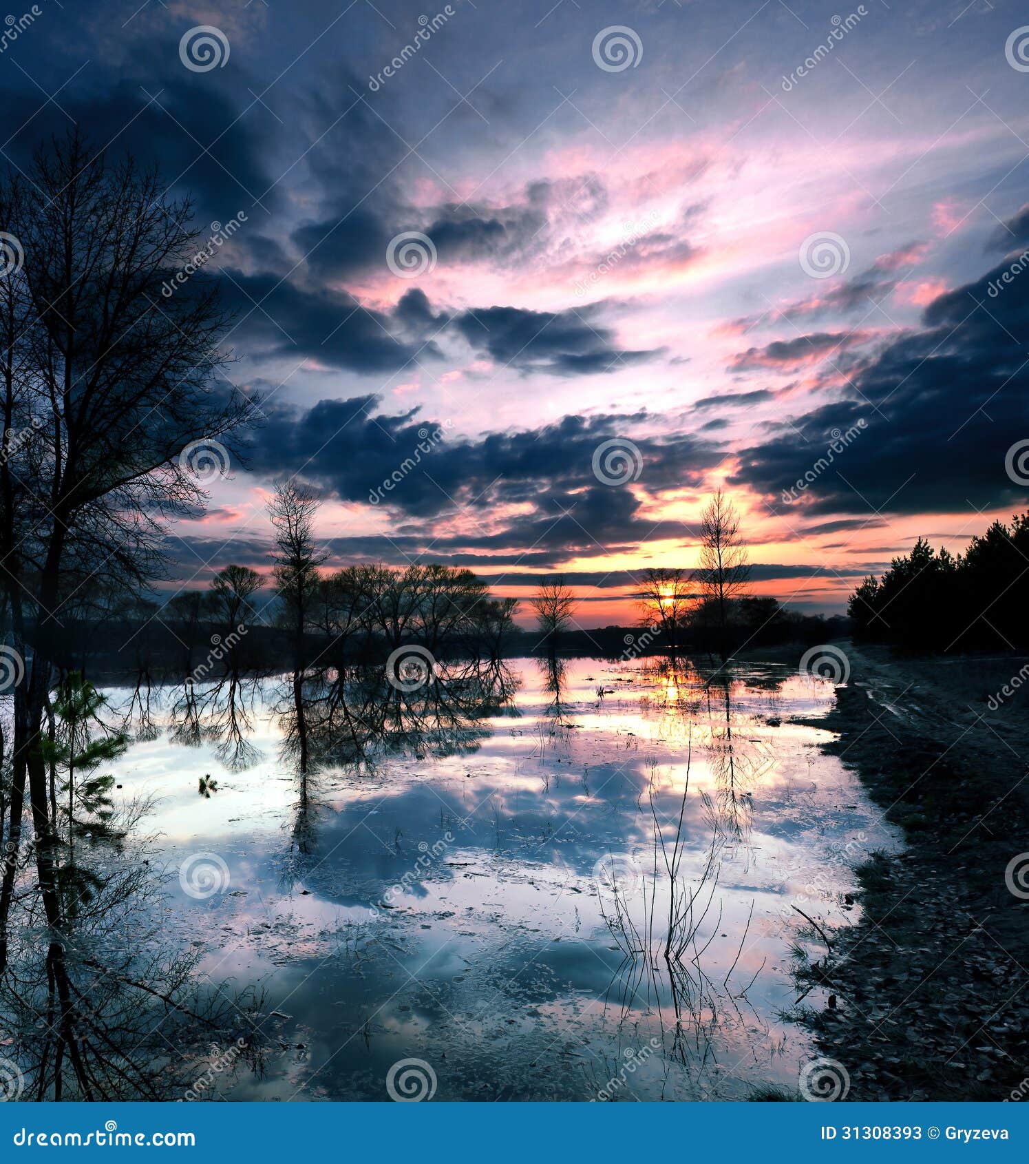 Beautiful Sunset on the Lake in the Spring Stock Image - Image of lake ...