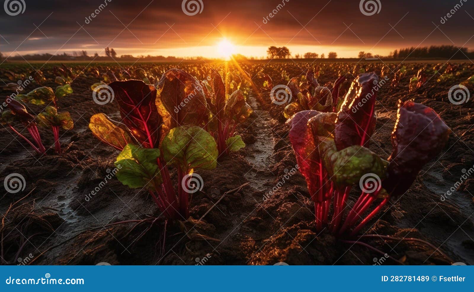 Beautiful Sunset Landscape with a Big Beet Field. Stock Illustration ...