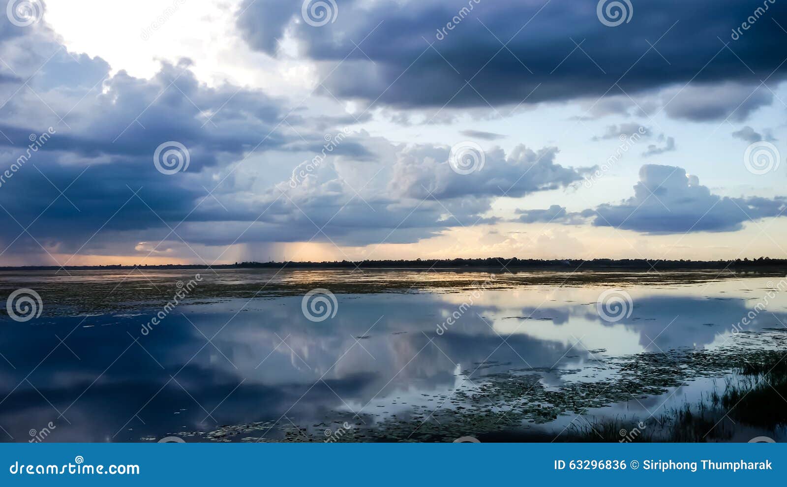 Beautiful Sunset Landscape with Reflection on River Sky and Clouds ...