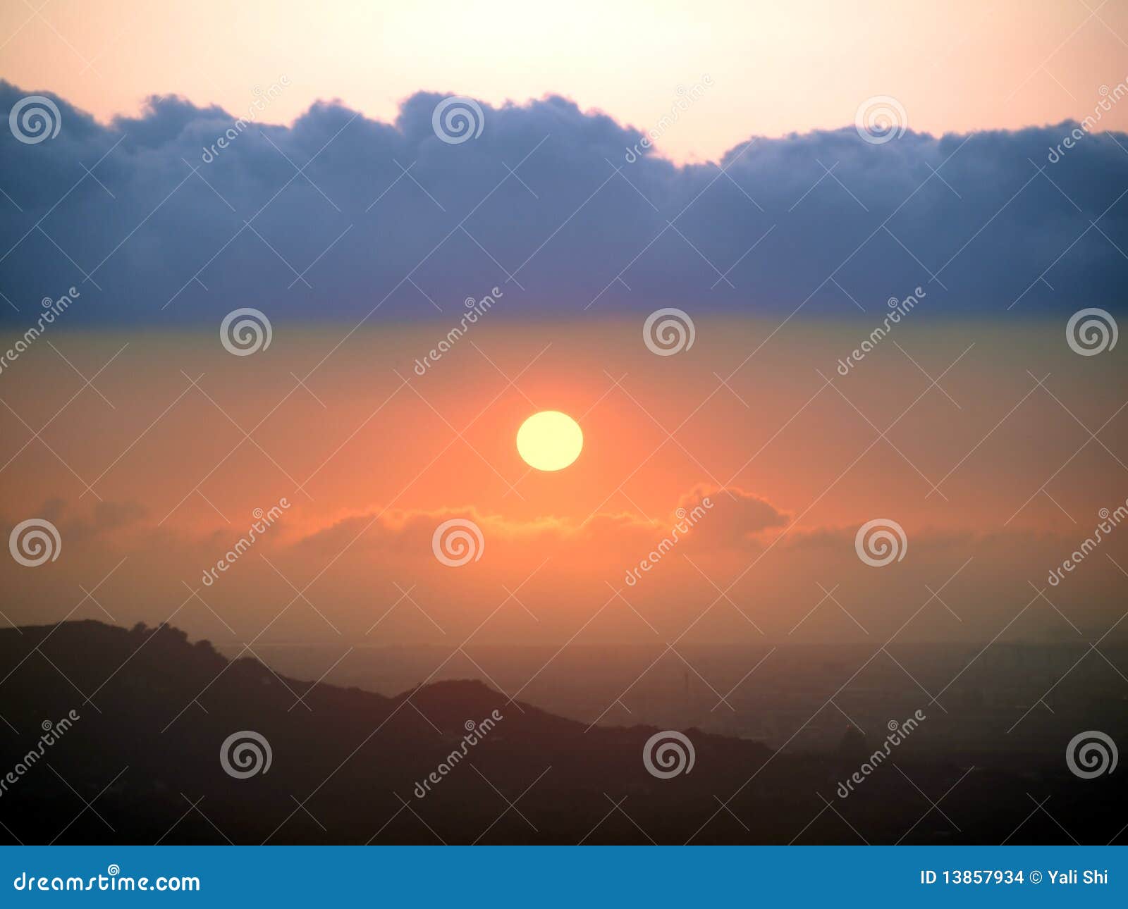 Beautiful Sunset with Low Clouds Stock Photo - Image of silhouette ...
