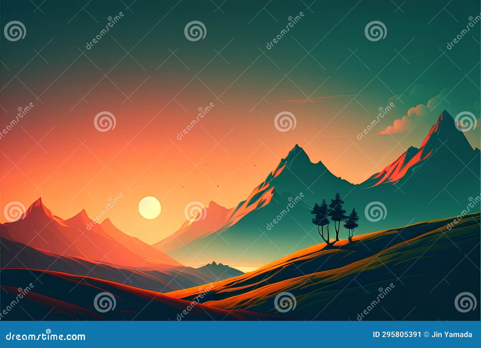 Beautiful Sunset in the Mountains. Vector Illustration for Your Design ...