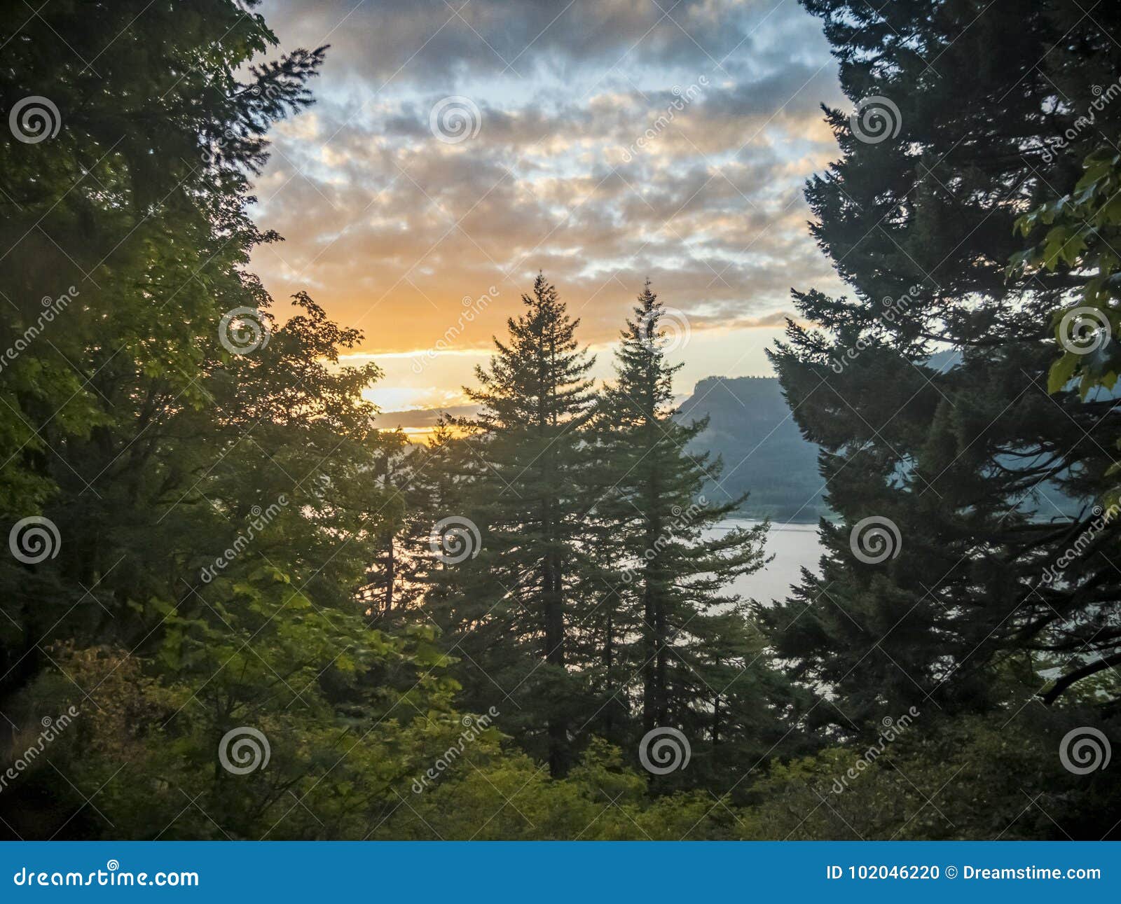 Sunset at Multnomah Falls stock photo. Image of beautiful - 102046220