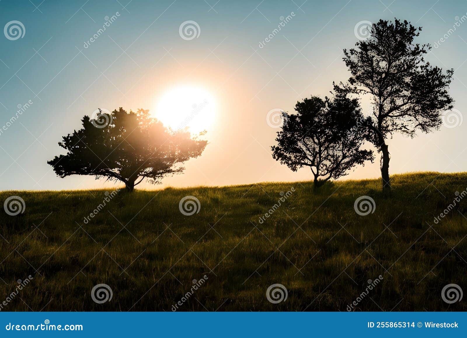 Beautiful Sunset with Oak Tree Silhouettes Stock Photo - Image of ...