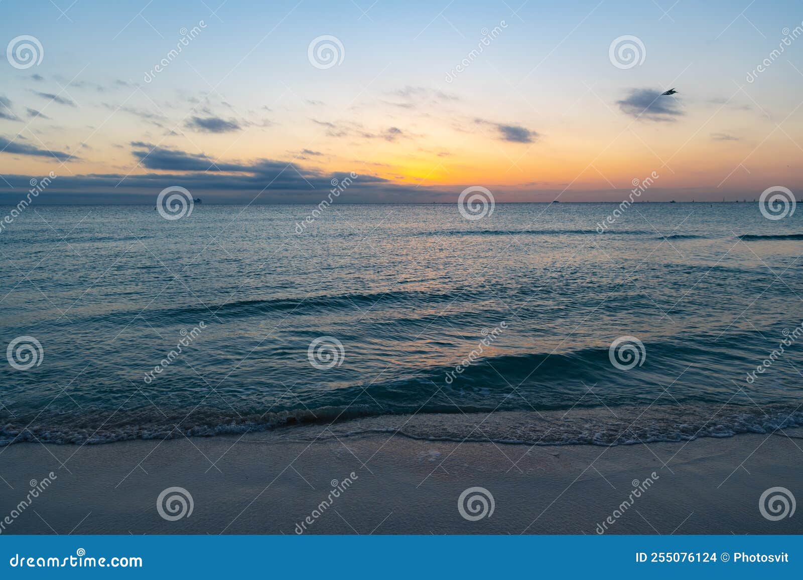 Beautiful Sunset with Ocean Water on the Summer Beach Stock Photo ...