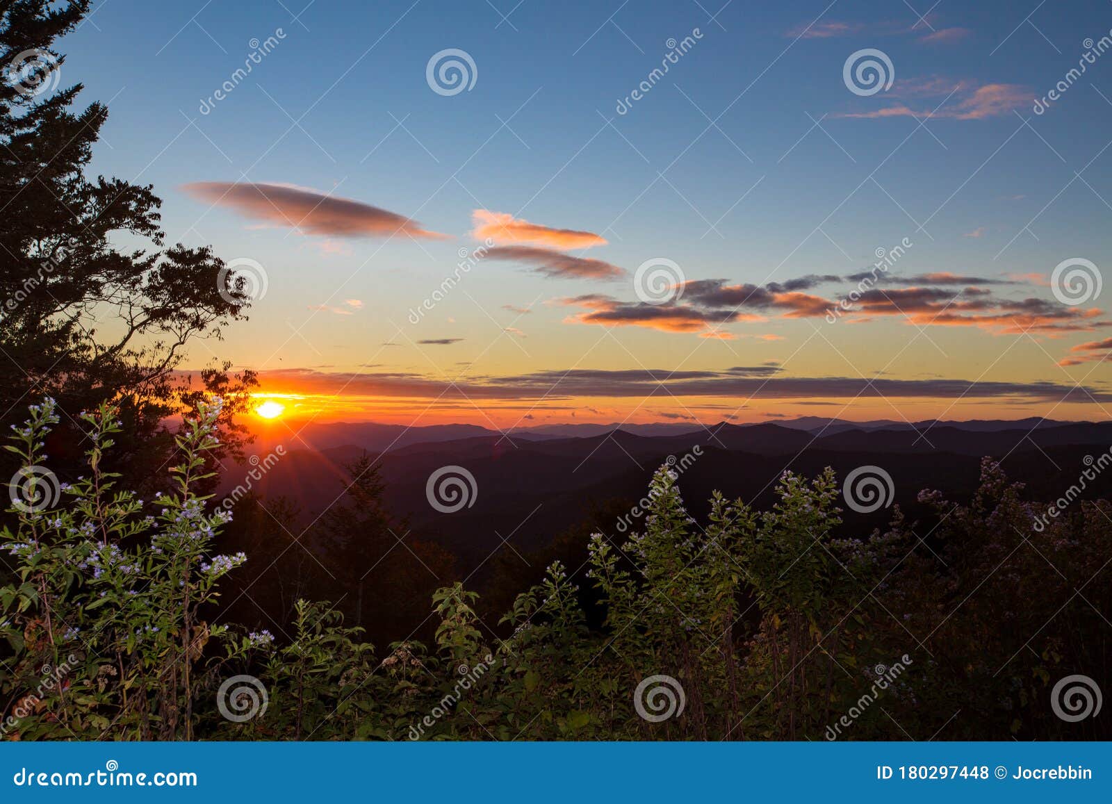 Beautiful Sunset Over Blue Ridge Parkway and Mountains Stock Photo ...