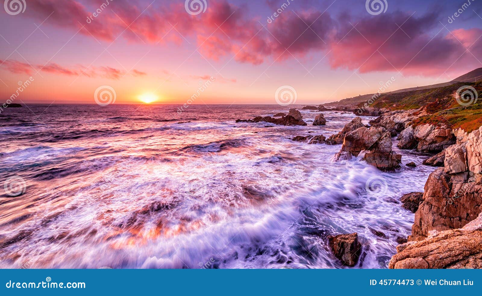 Beautiful Sunset Over California Coast Stock Image - Image of shore ...