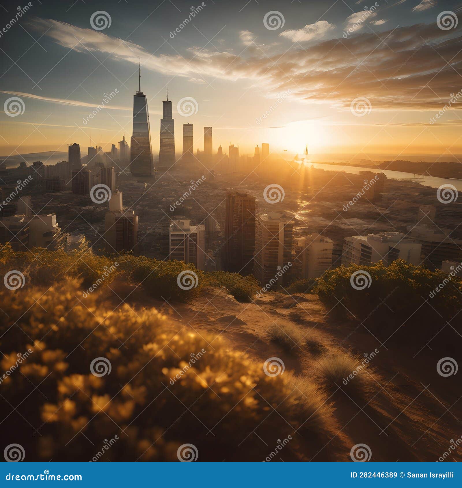 A Beautiful Sunset Over the City. Generative Ai Stock Illustration ...