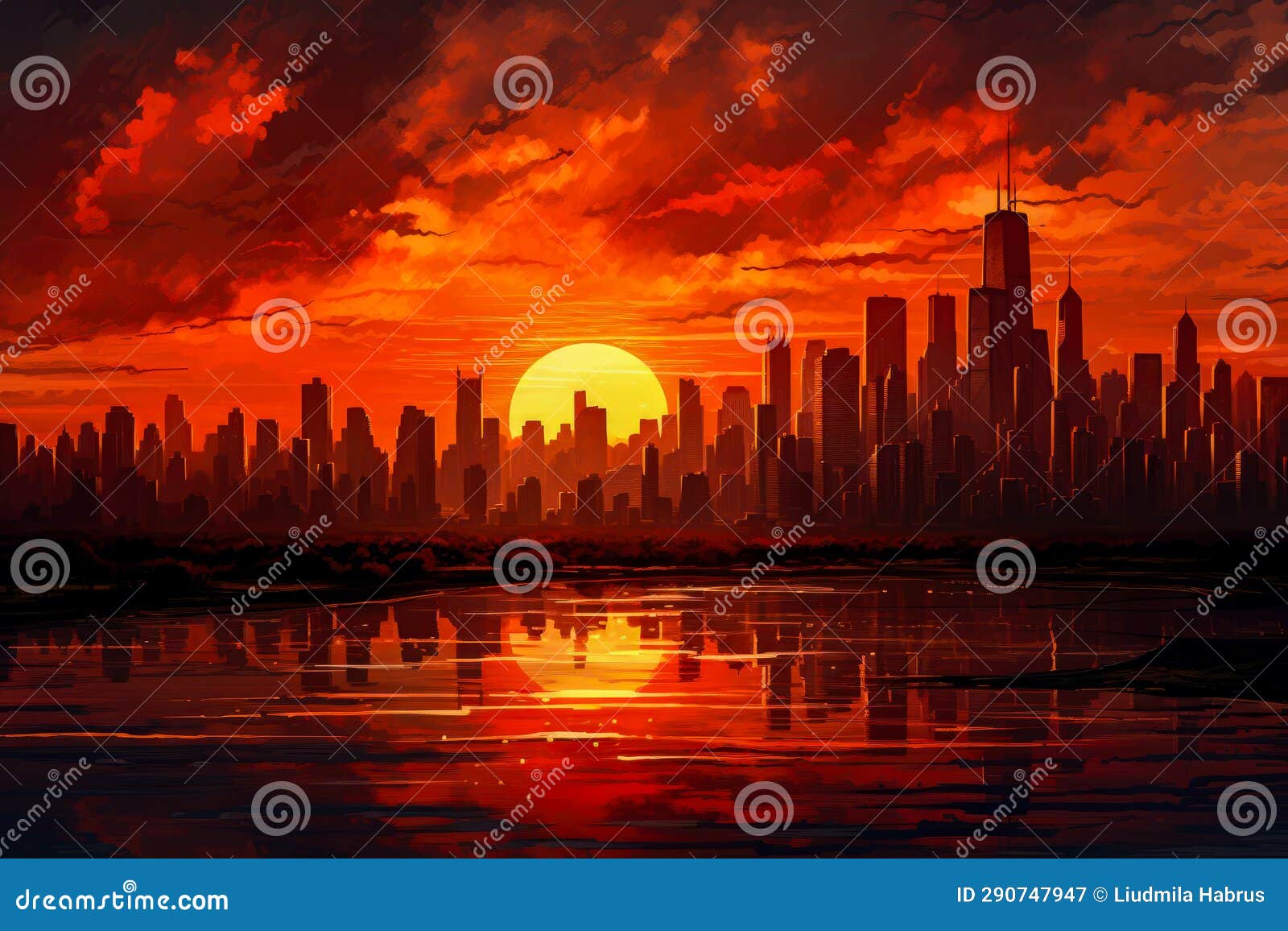 Beautiful Sunset Over the City and the River Stock Image - Image of ...