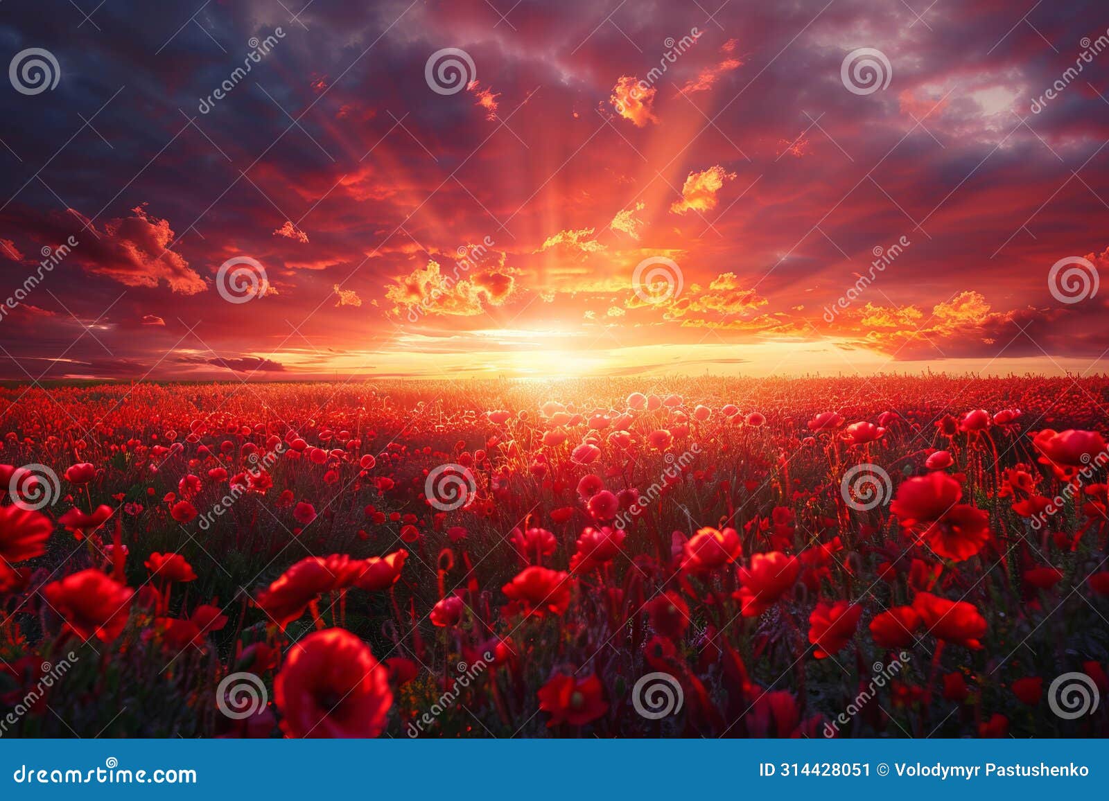 A Beautiful Sunset Over a Field of Red Poppies Stock Image - Image of ...