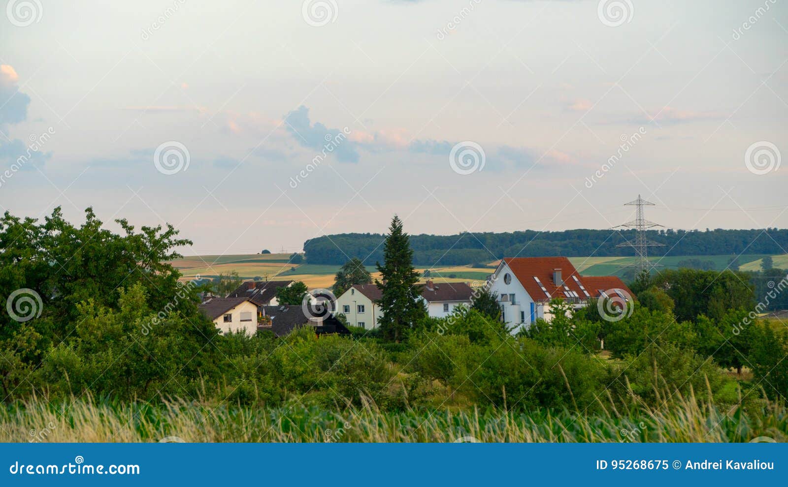 Beautiful Sunset Over a Field and a Small Town in Germany Stock Image ...