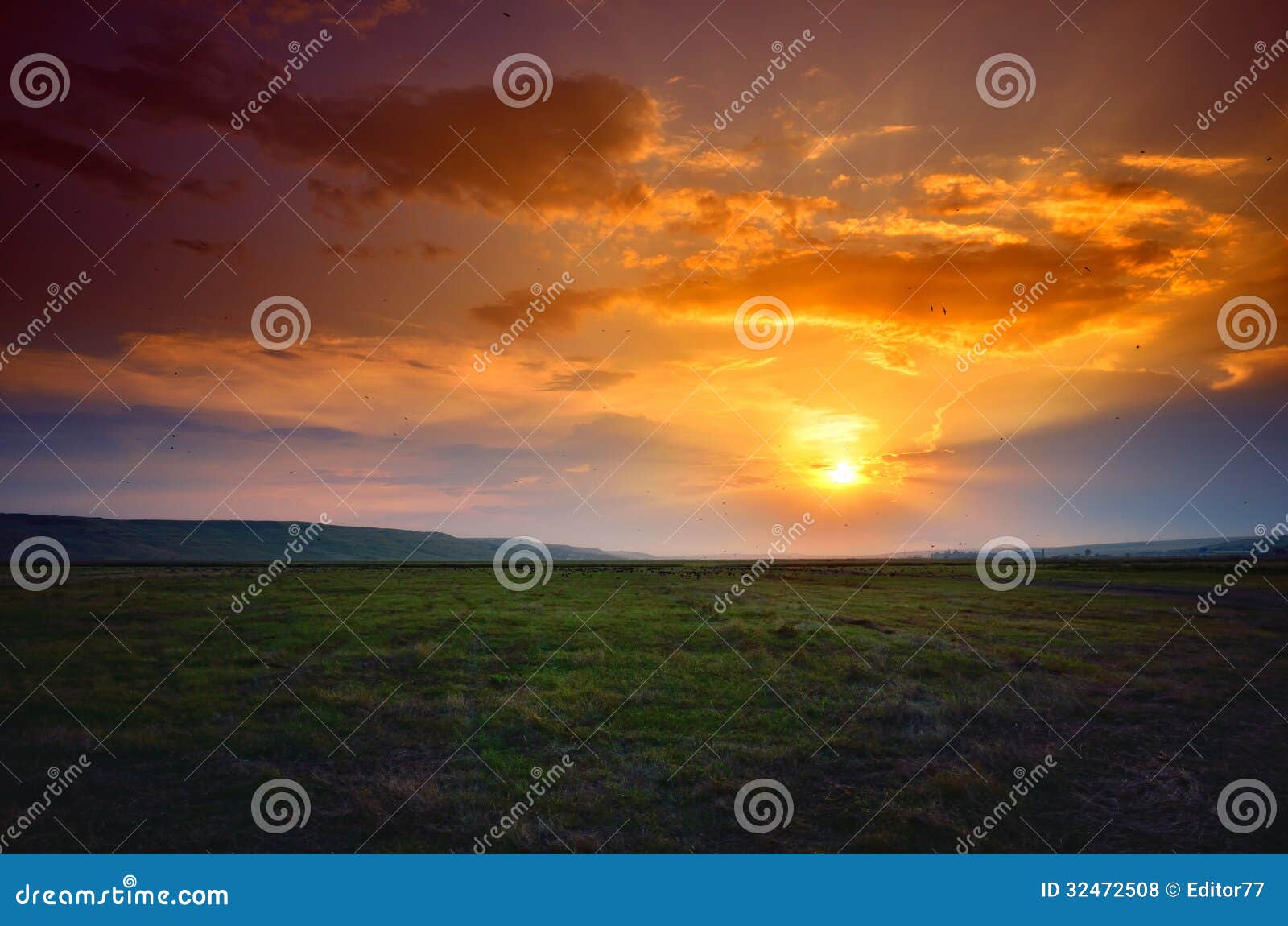 Beautiful Sunset Over Meadow Stock Photo - Image of grass, rural: 32472508