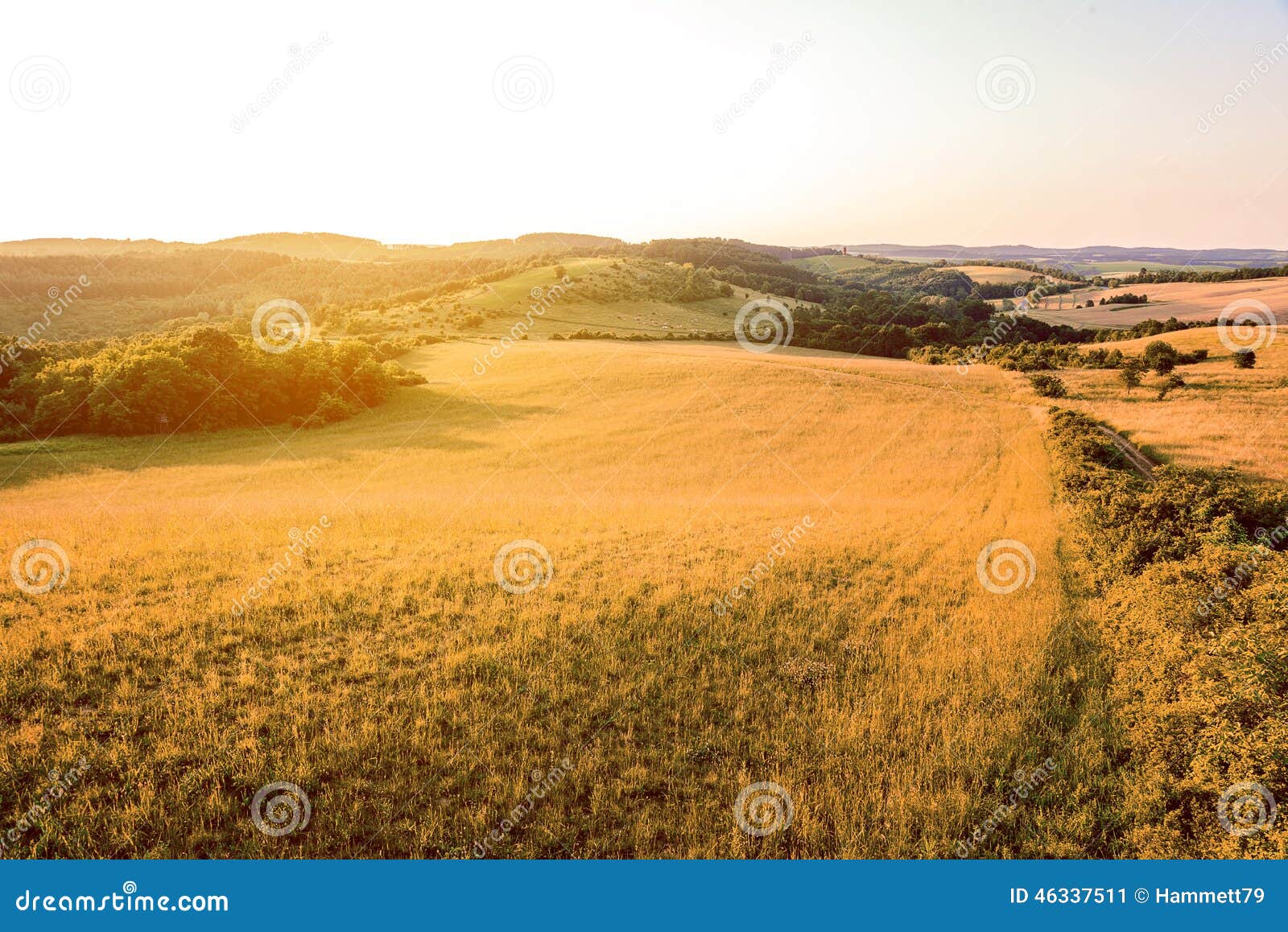 Beautiful Sunset Over the Green Hills. Stock Image - Image of travel ...