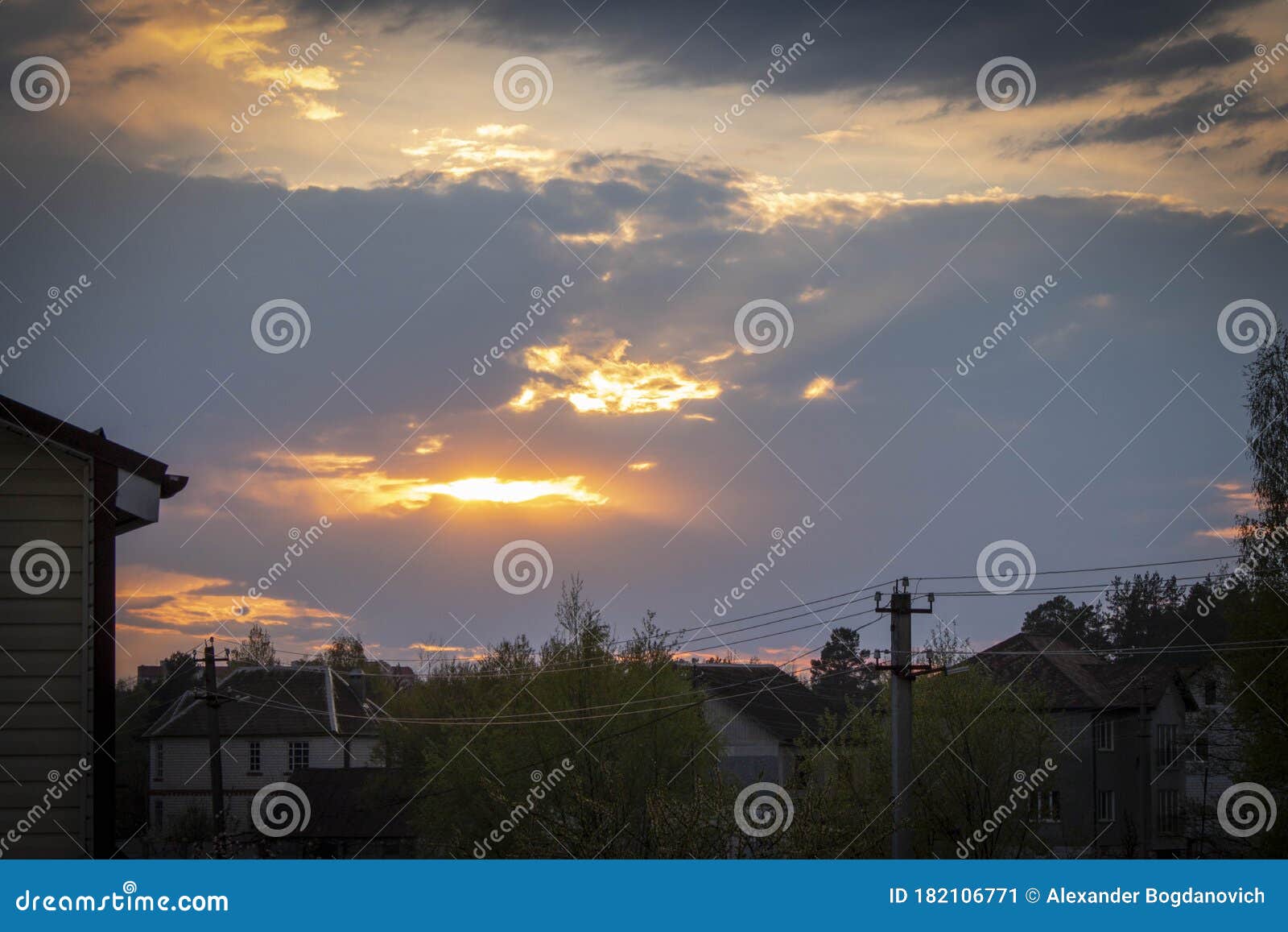 Beautiful Sunset Over the Houses on a Spring Evening Stock Image ...