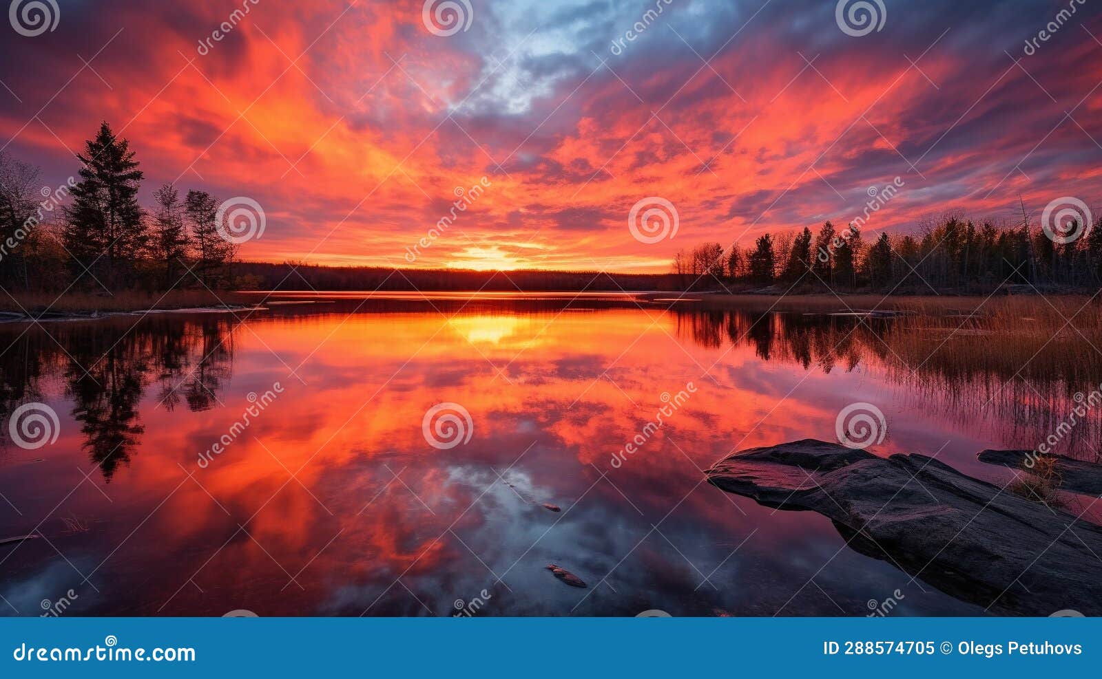 A Beautiful Sunset Over a Lake with Trees in the Background Stock ...