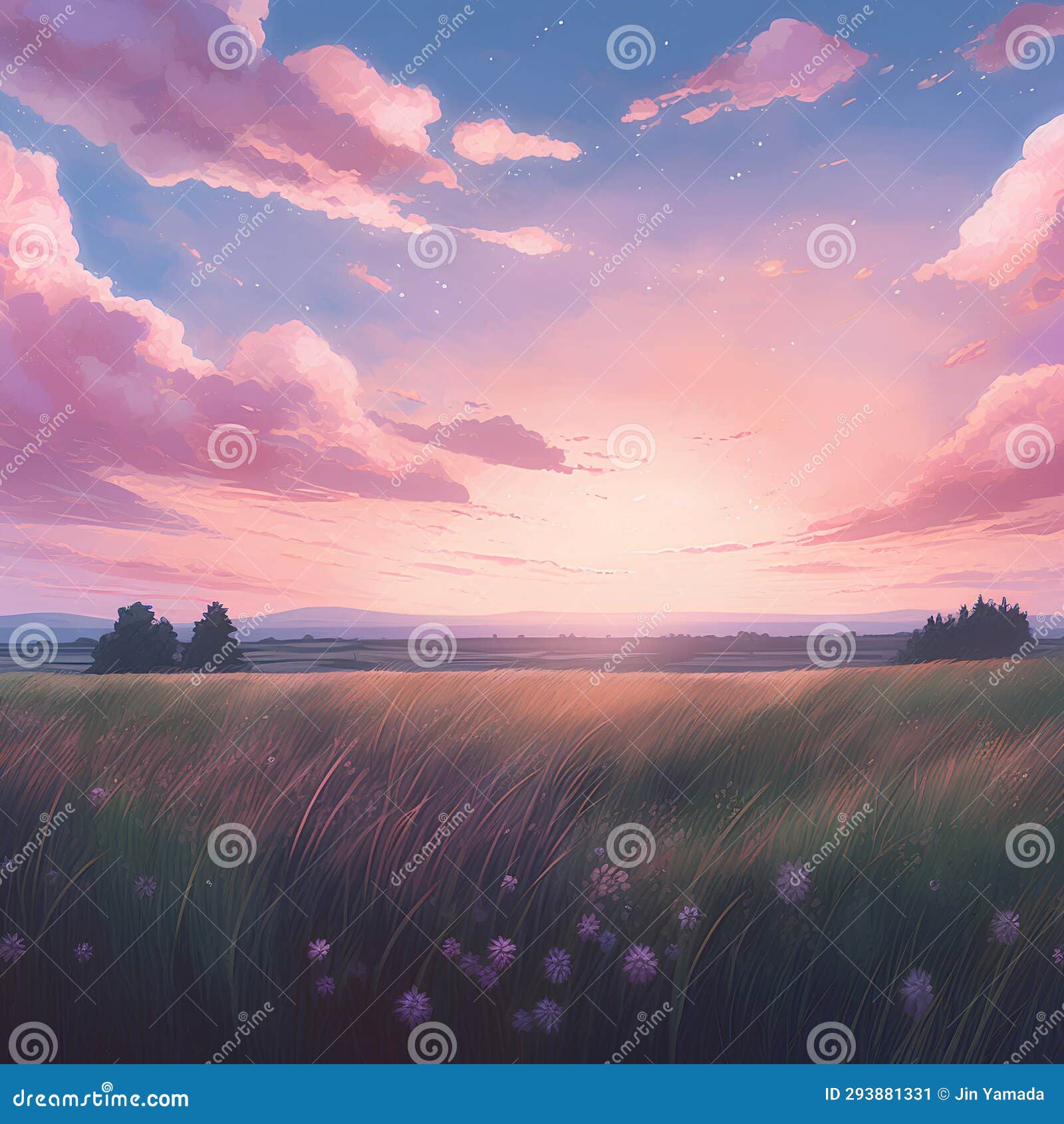 Beautiful Sunset Over the Meadow. Nature Background. Vector ...