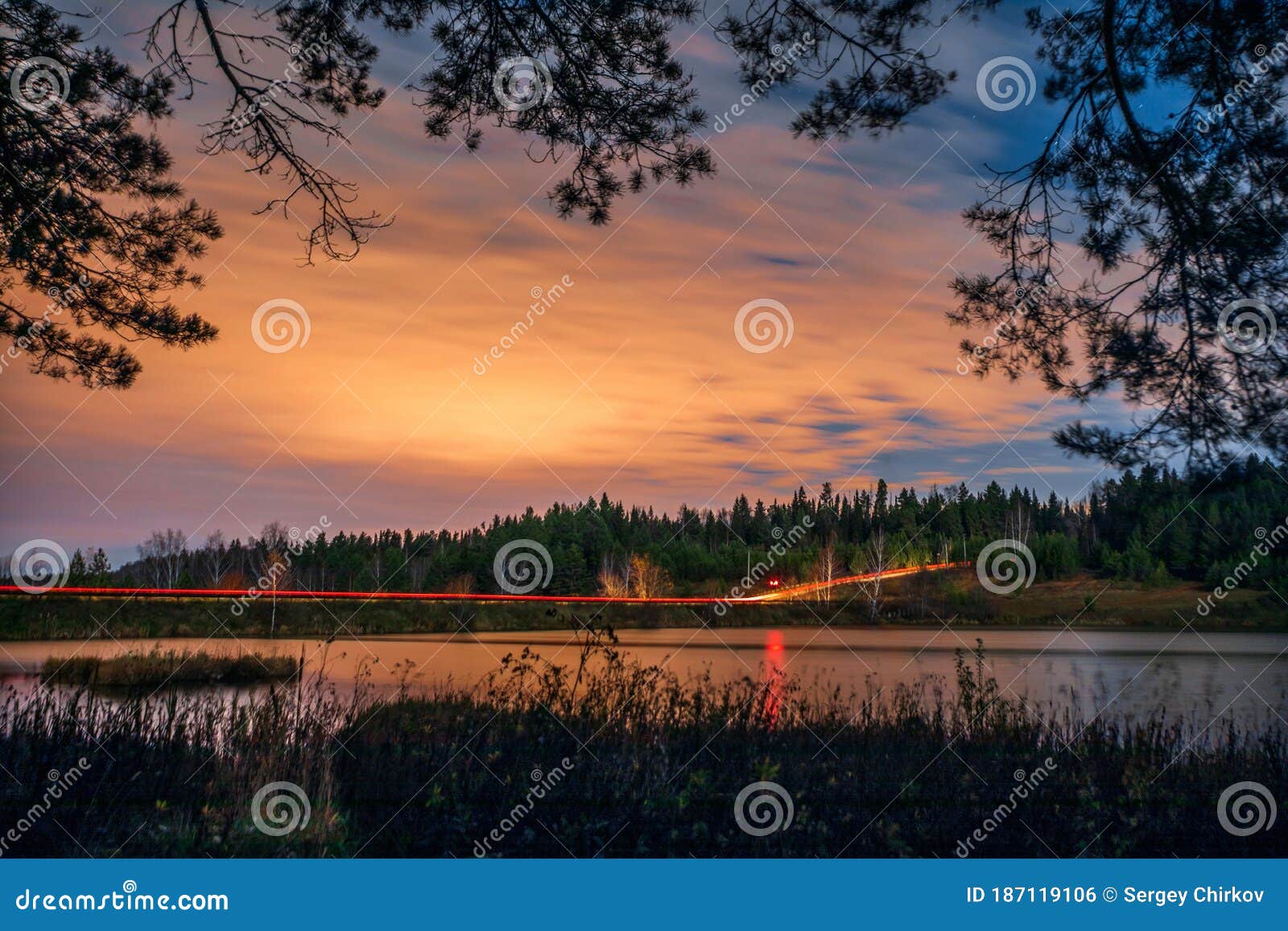 Beautiful Sunset Over the River and Forest Stock Photo - Image of ...