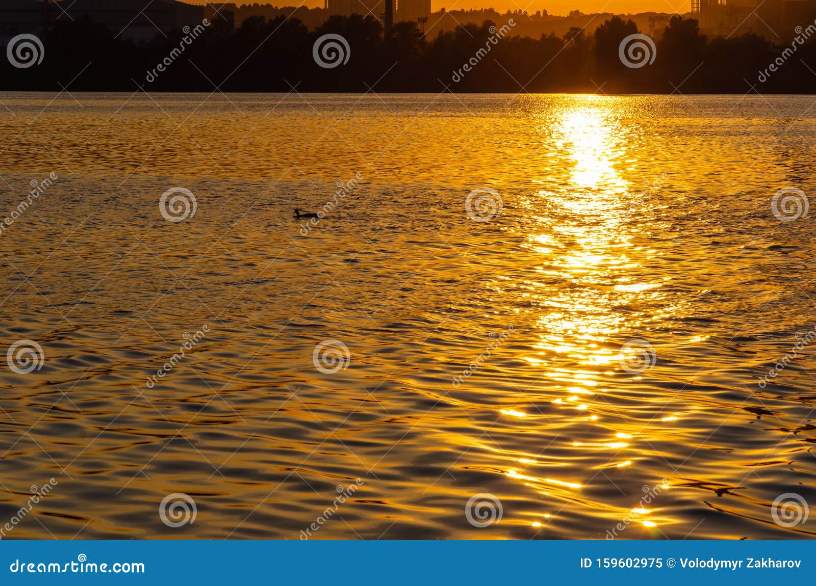 Beautiful Sunset Over the River. the Solar Path on the Surface of the ...