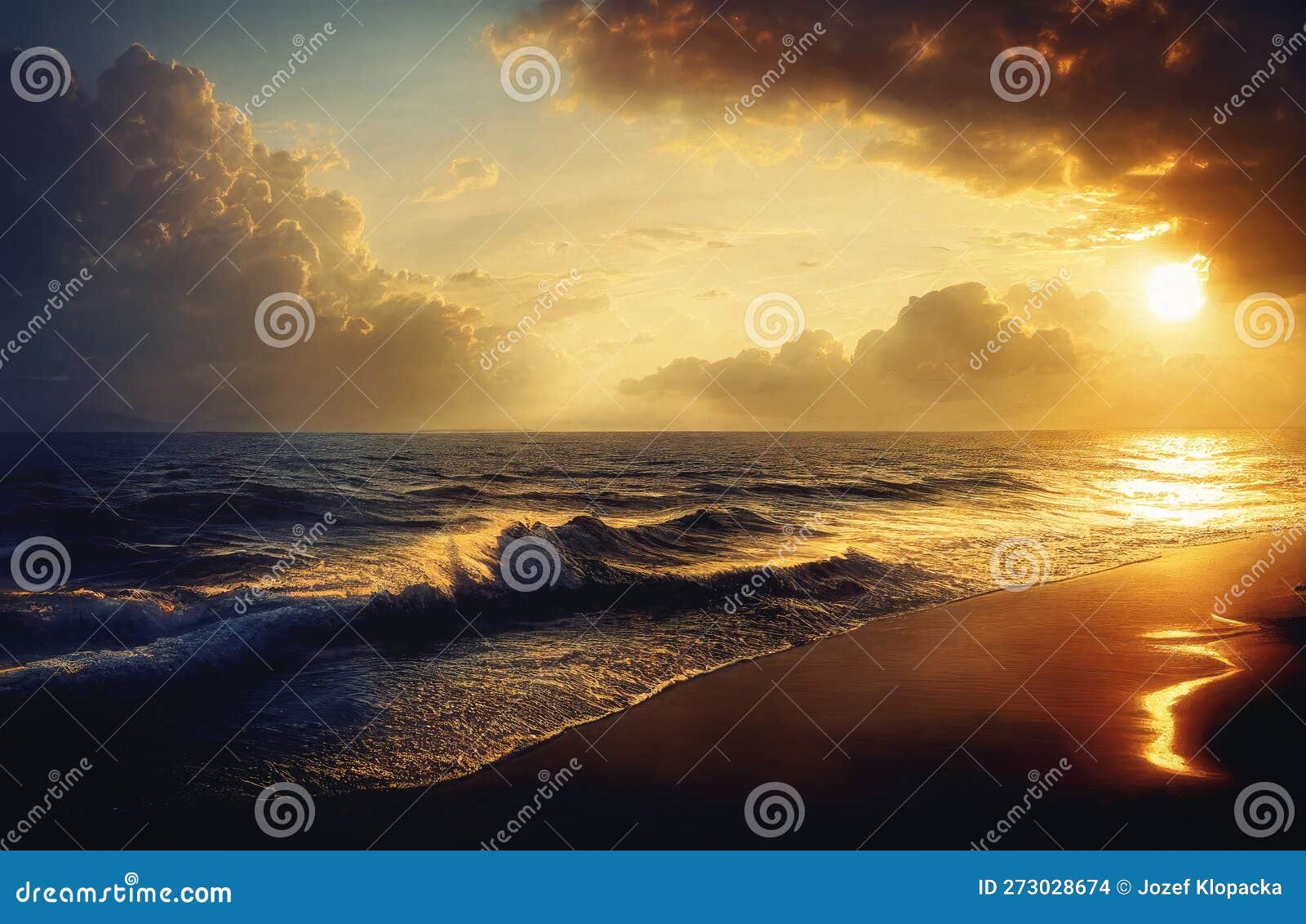 Beautiful Sunset Over the Sea on the Beach. Digital Art. Stock ...