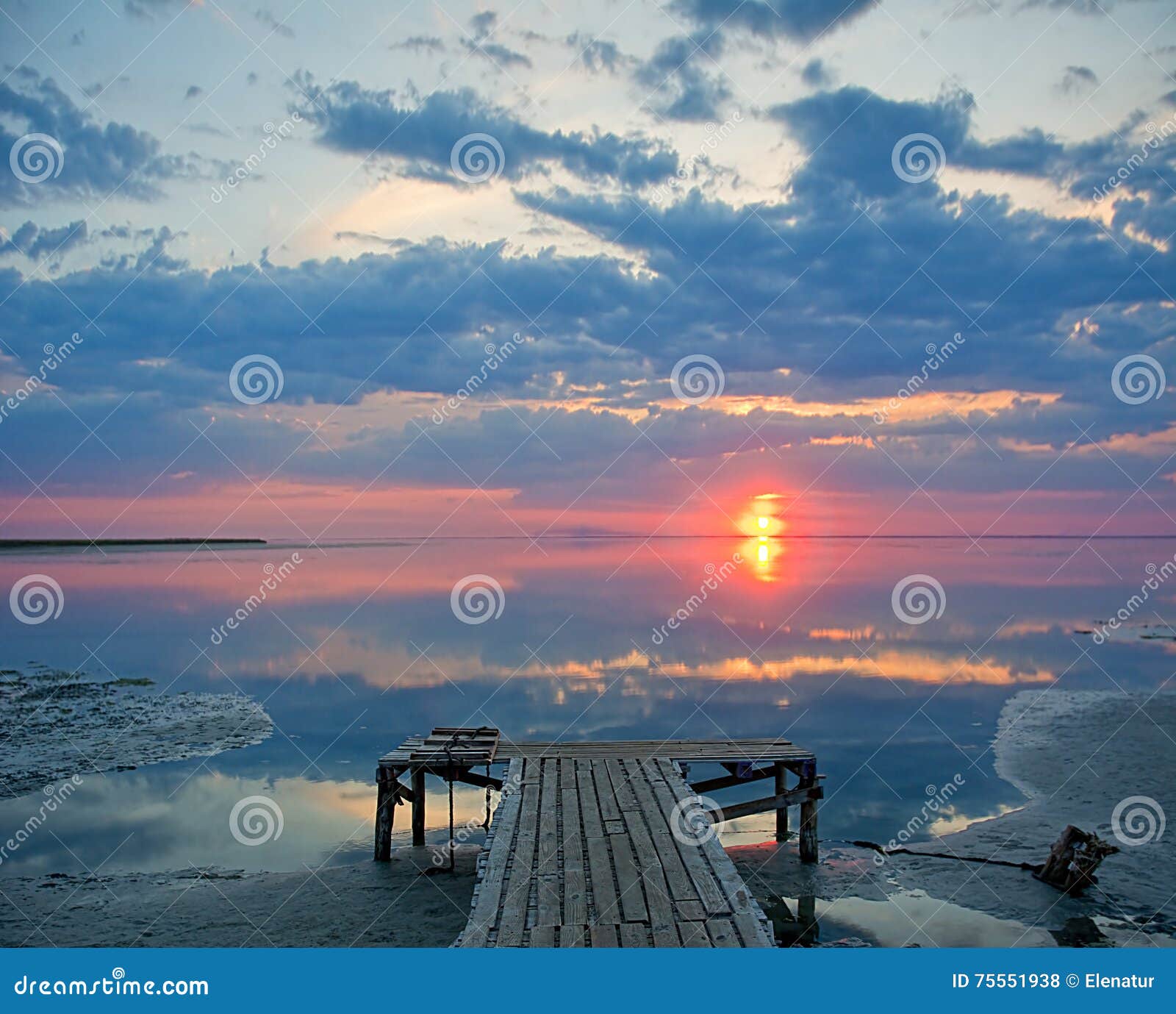 Beautiful Sunset Over the Sea of Blue and Red Colors Stock Photo ...