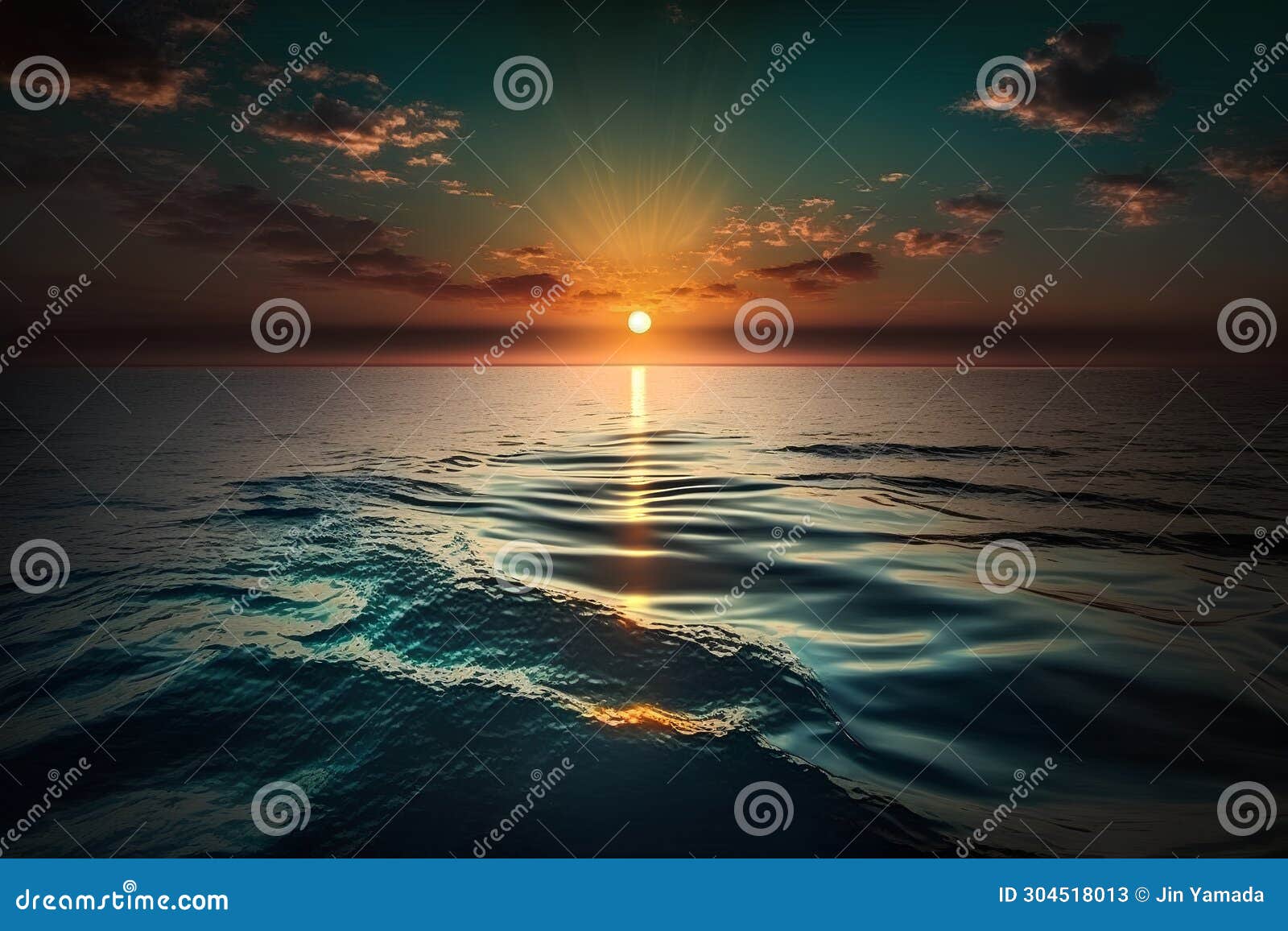 Beautiful Sunset Over the Sea with Sun Rays and Reflection in Water ...