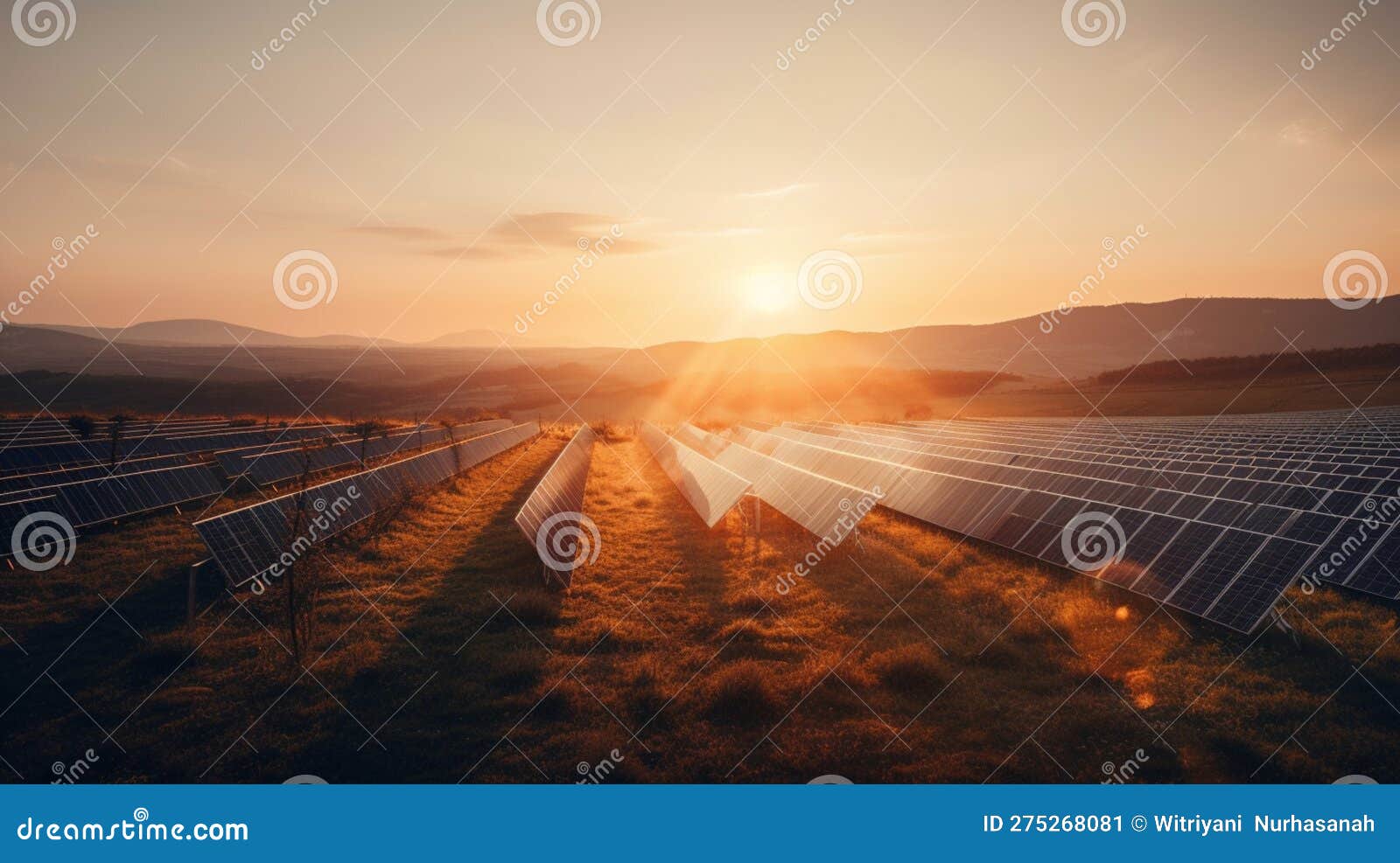 Beautiful Sunset Over Solar Farm Stock Illustration - Illustration of ...