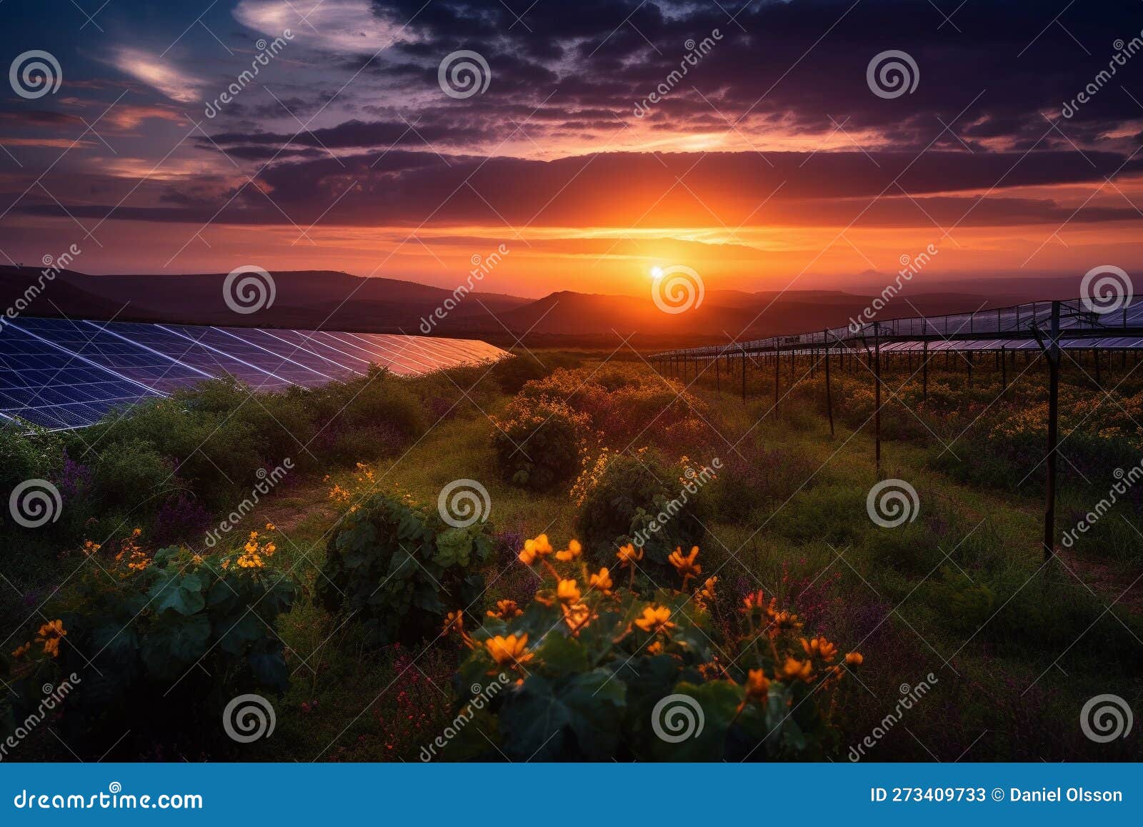 Solar Farm With Solar Panels And Wind Turbines In The Background ...