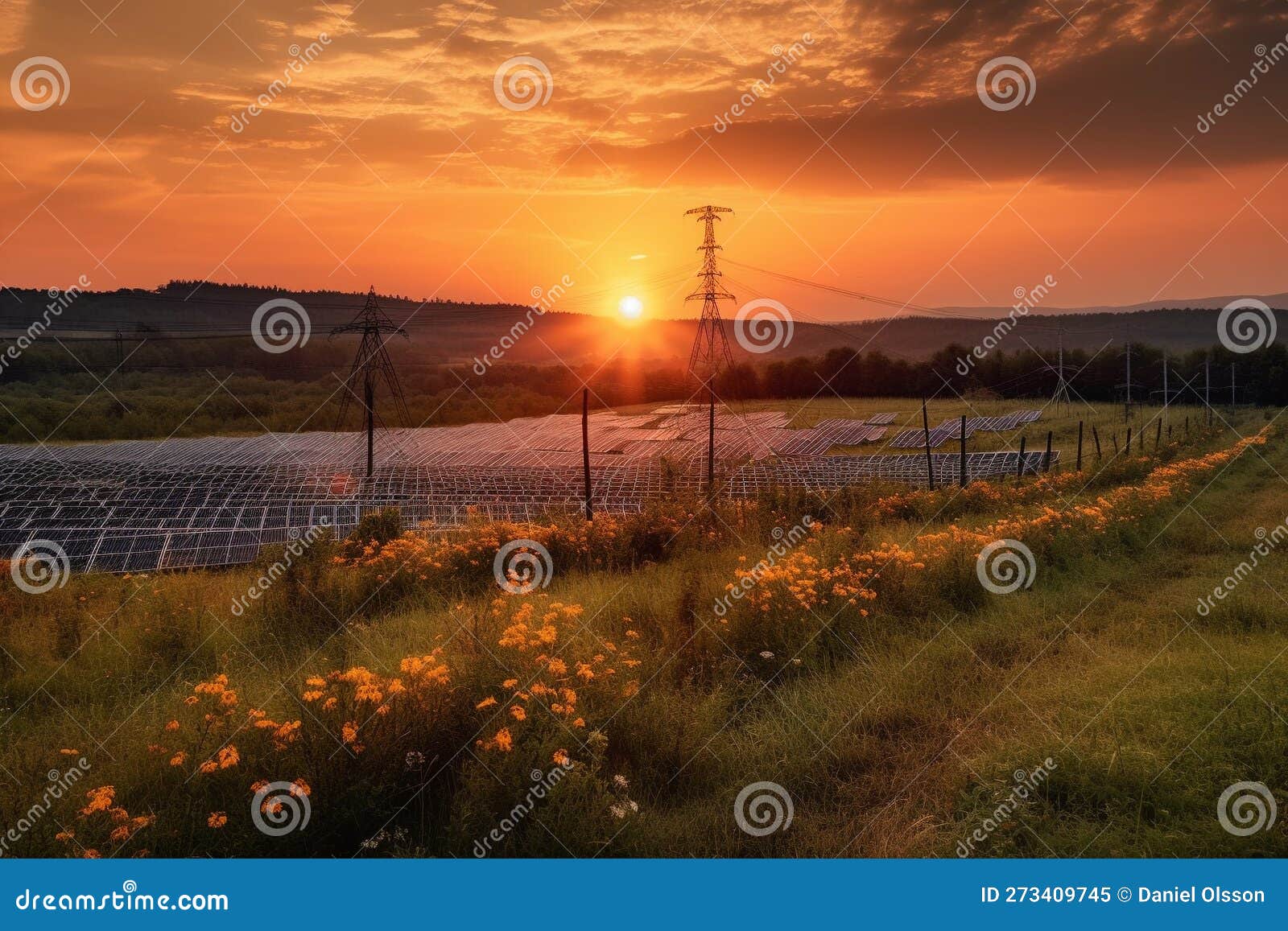 Beautiful Sunset Over Solar Farm Stock Illustration - Illustration of ...