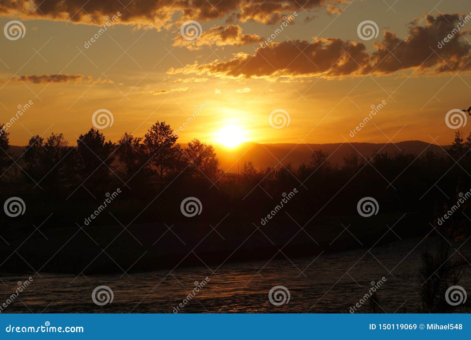 Beautiful Sunset Over the Taiga River. Stock Image - Image of taiga ...