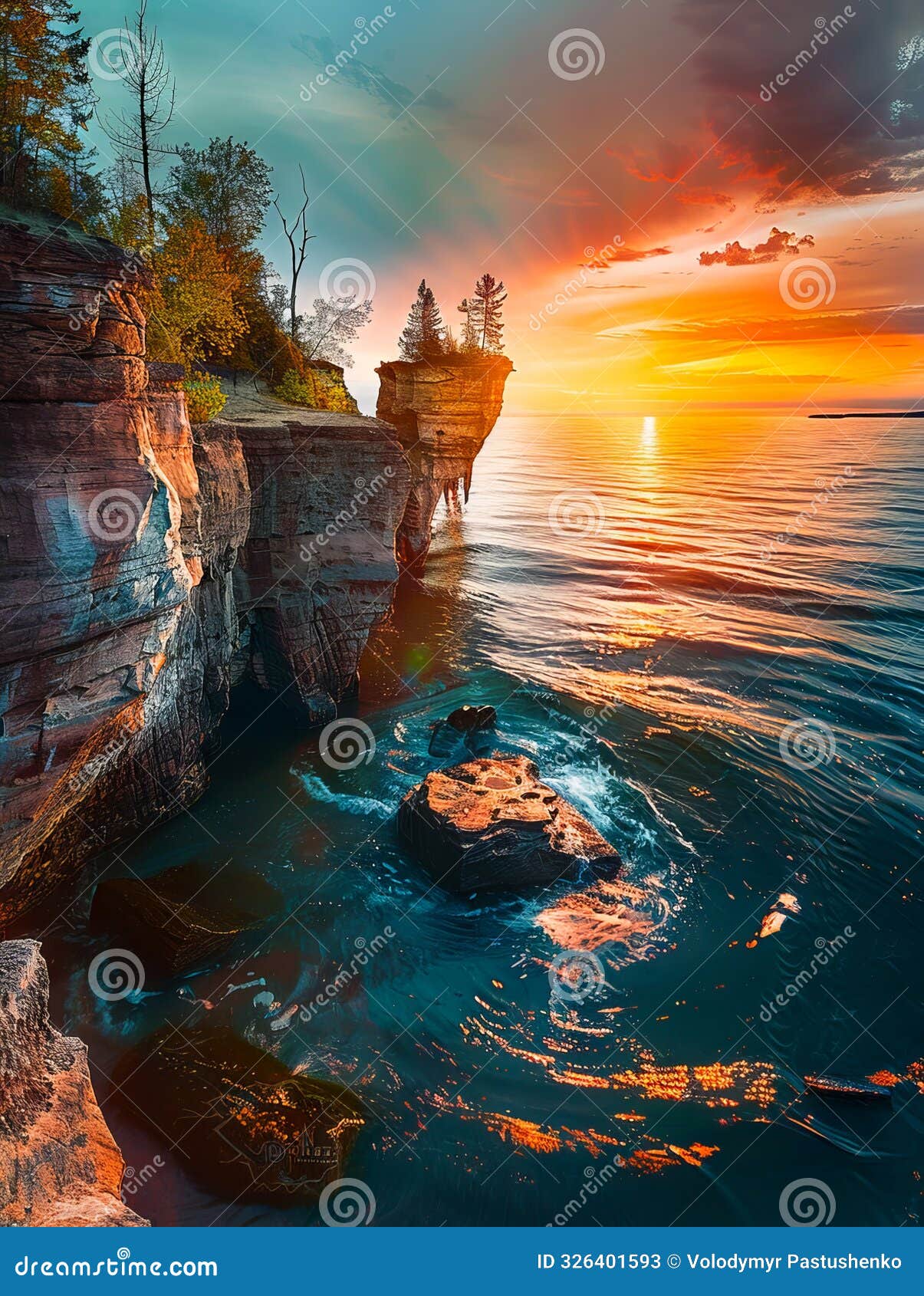 A Beautiful Sunset Over the Water with Cliffs Stock Image - Image of ...