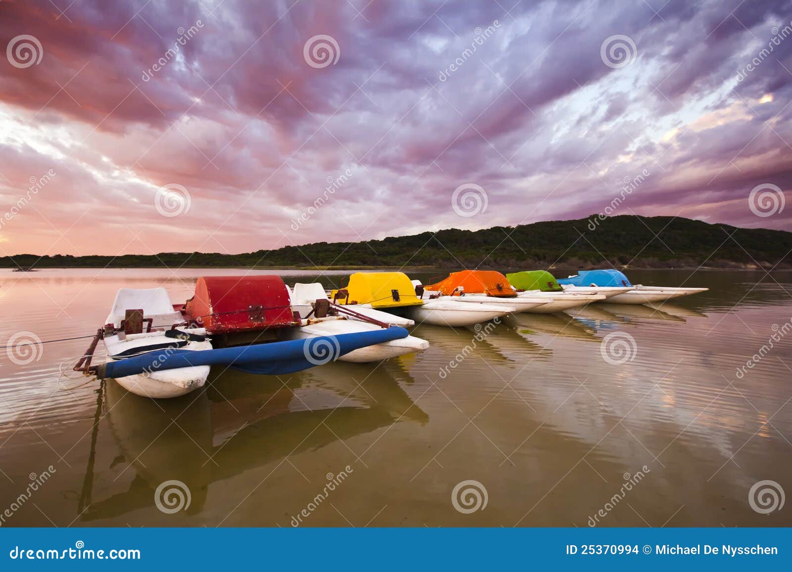 Beautiful Sunset with Paddle Boats Stock Photo - Image of canoes ...