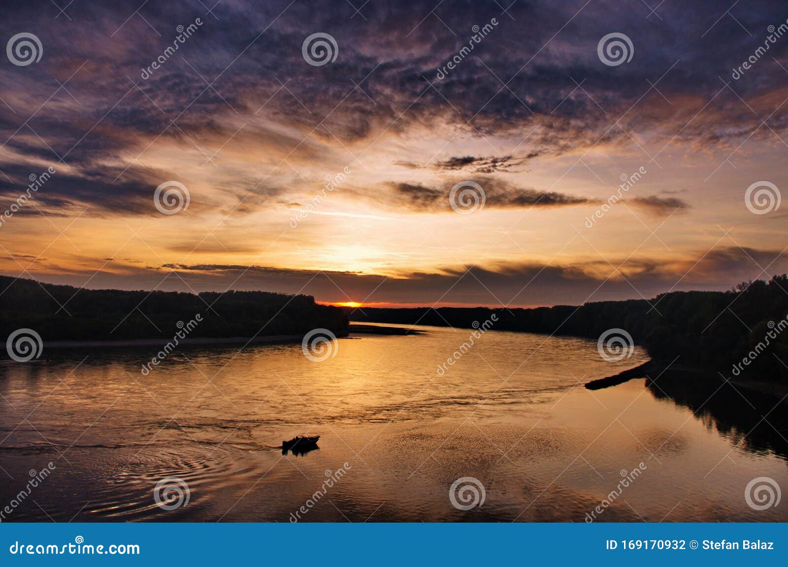 Beautiful Sunset Panorama Over the River. Colorful Twilight Sky Sunset ...