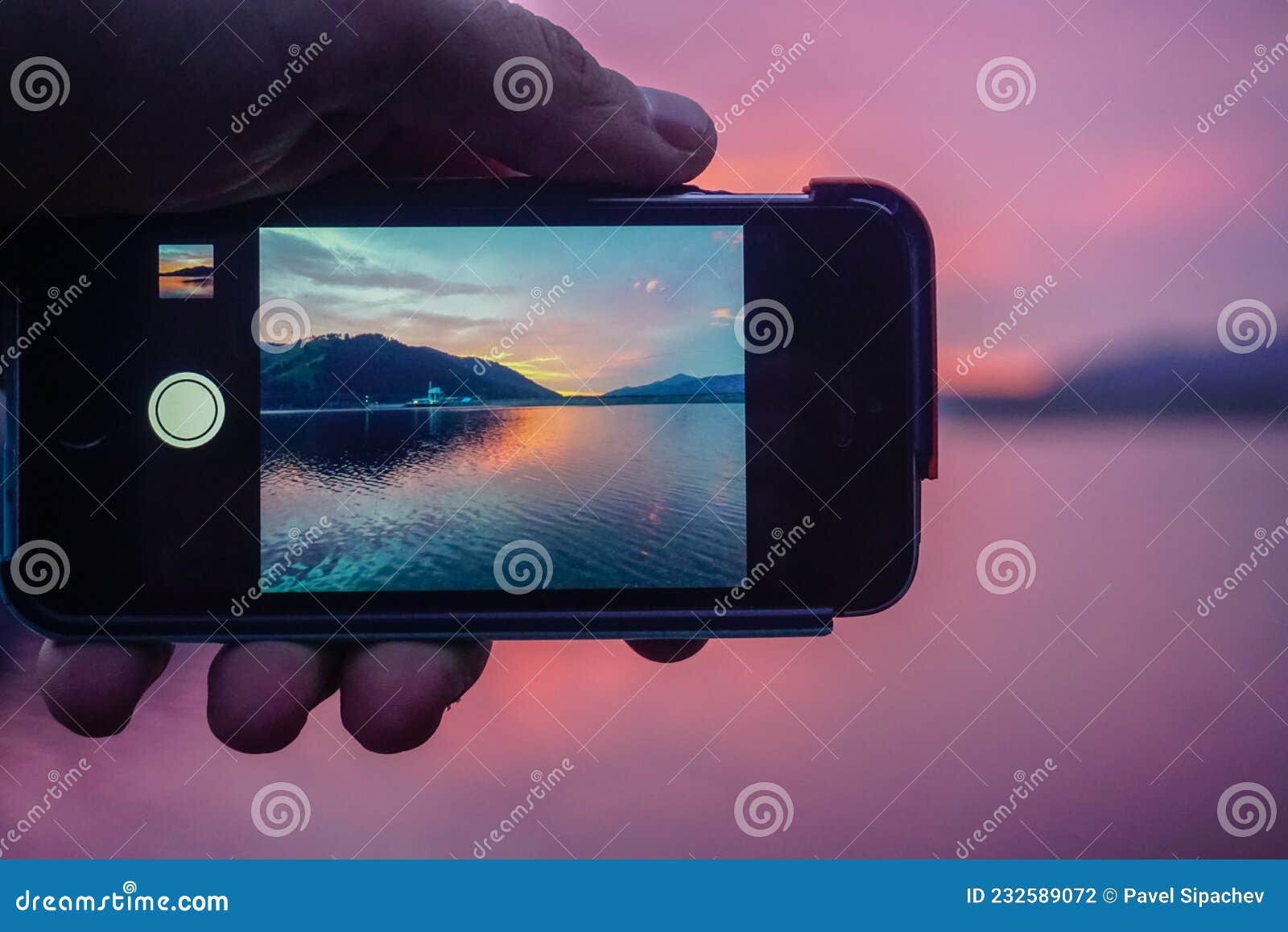 Beautiful Sunset is Photographed on a Mobile Phone Stock Photo - Image ...