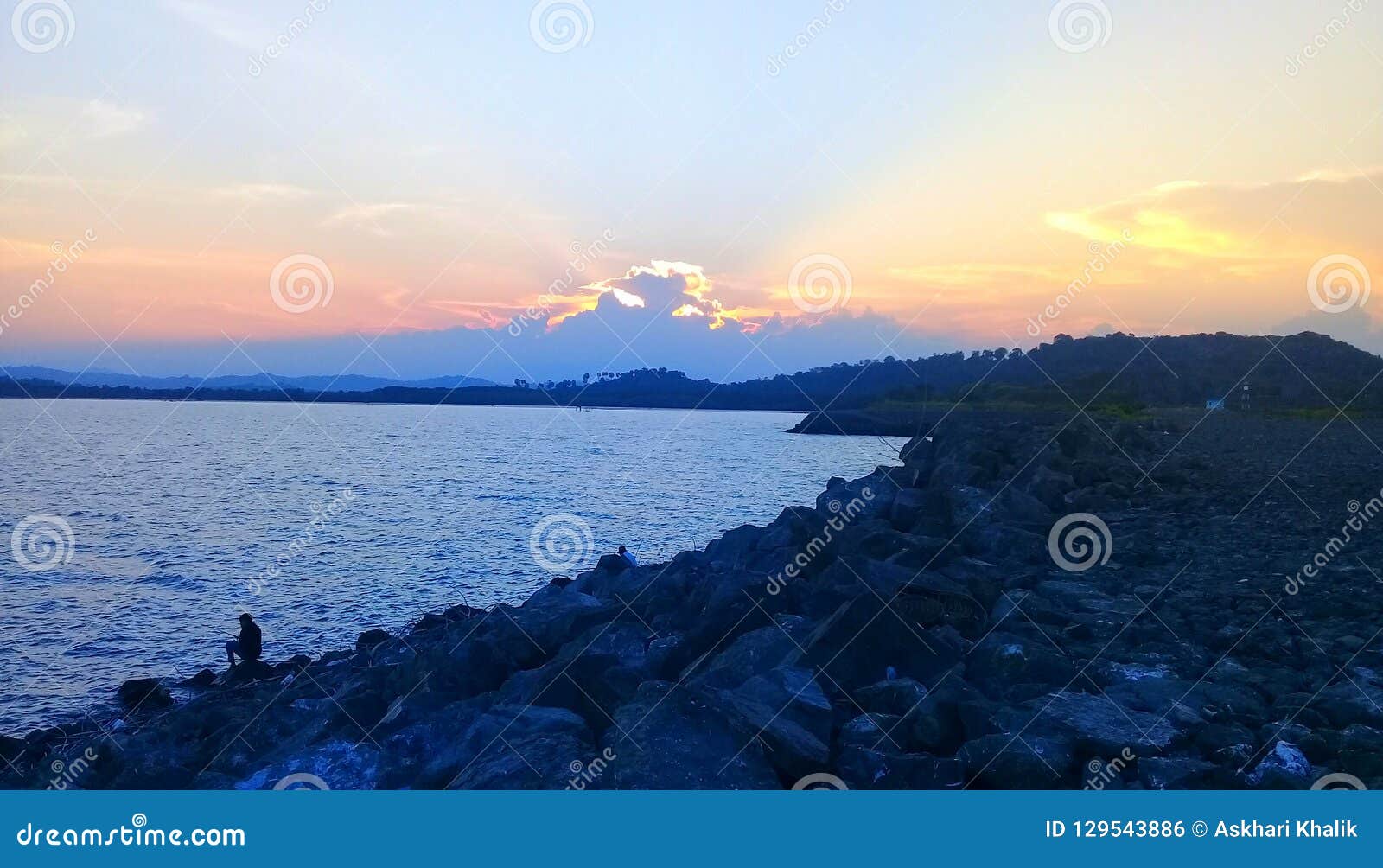 Sunset at port stock photo. Image of beautiful, osean - 129543886