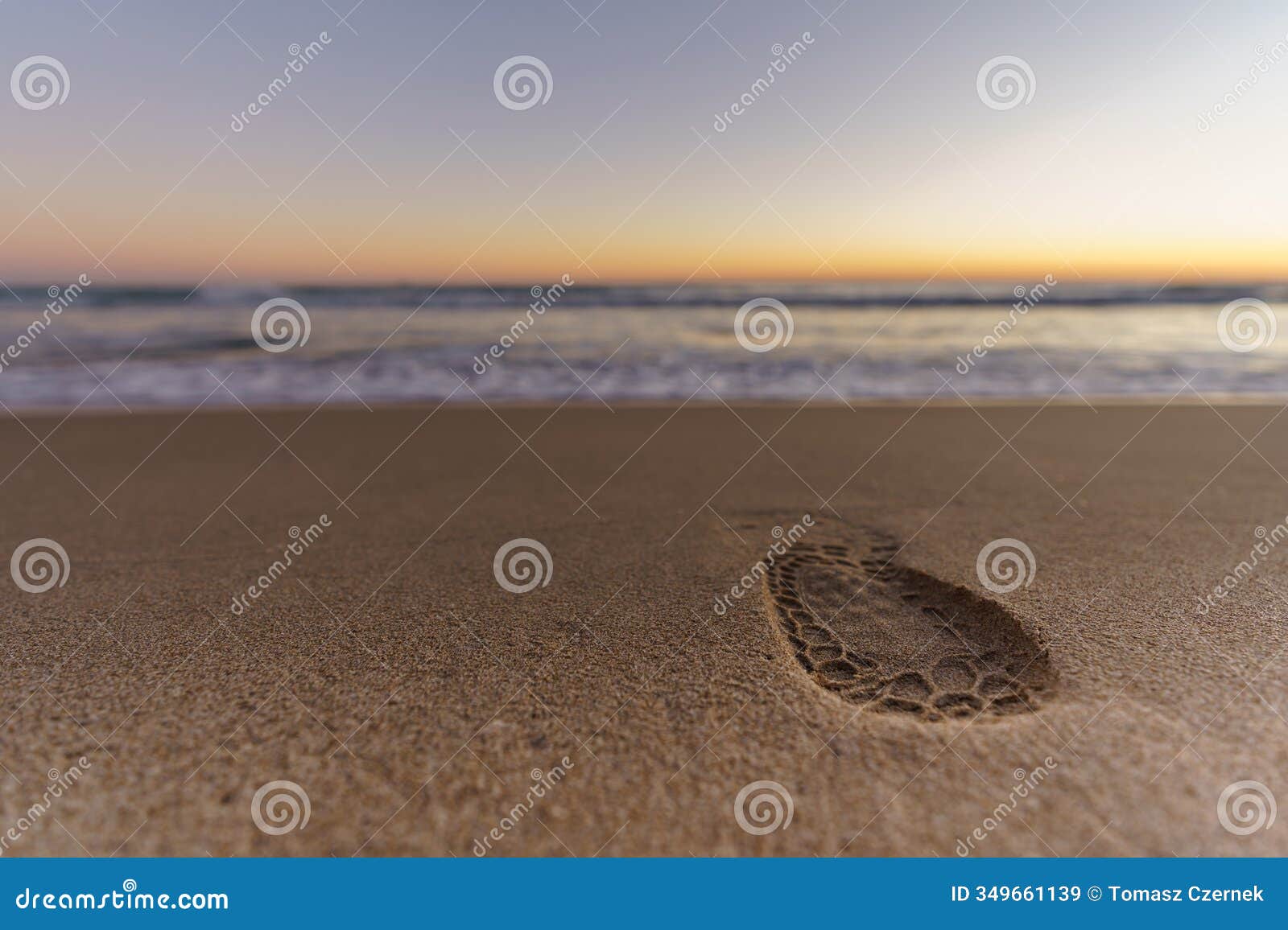 Beautiful Sunset on a Quiet Sandy Beach with a Footprint Stock Image ...
