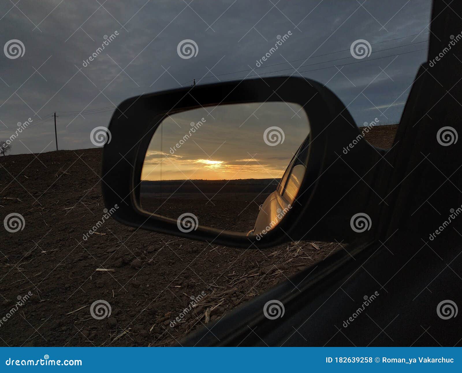 Beautiful Sunset in the Reflection of a Car Mirror Stock Photo - Image ...