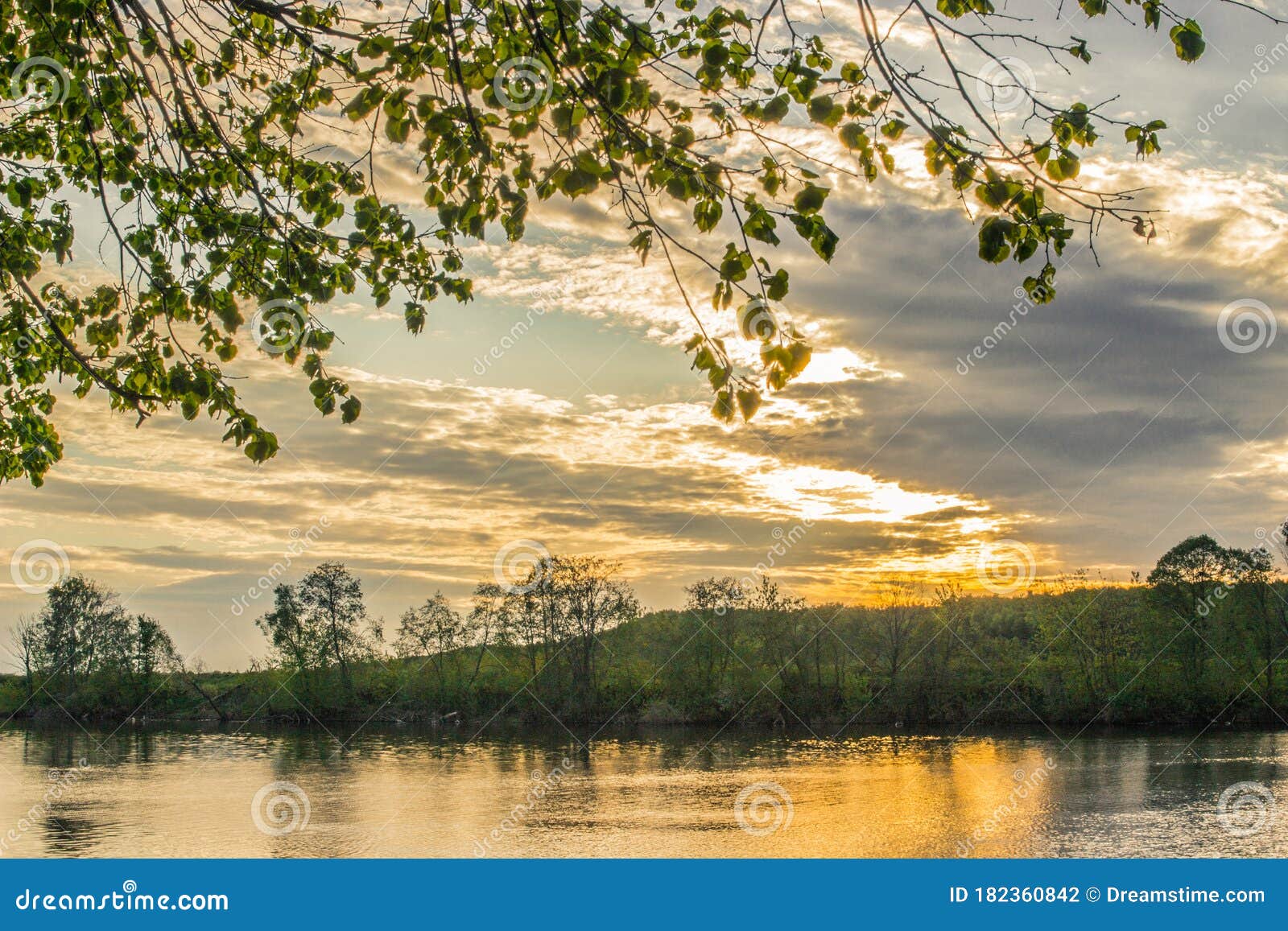 Beautiful Sunset on the River Bank Stock Photo - Image of landscape ...