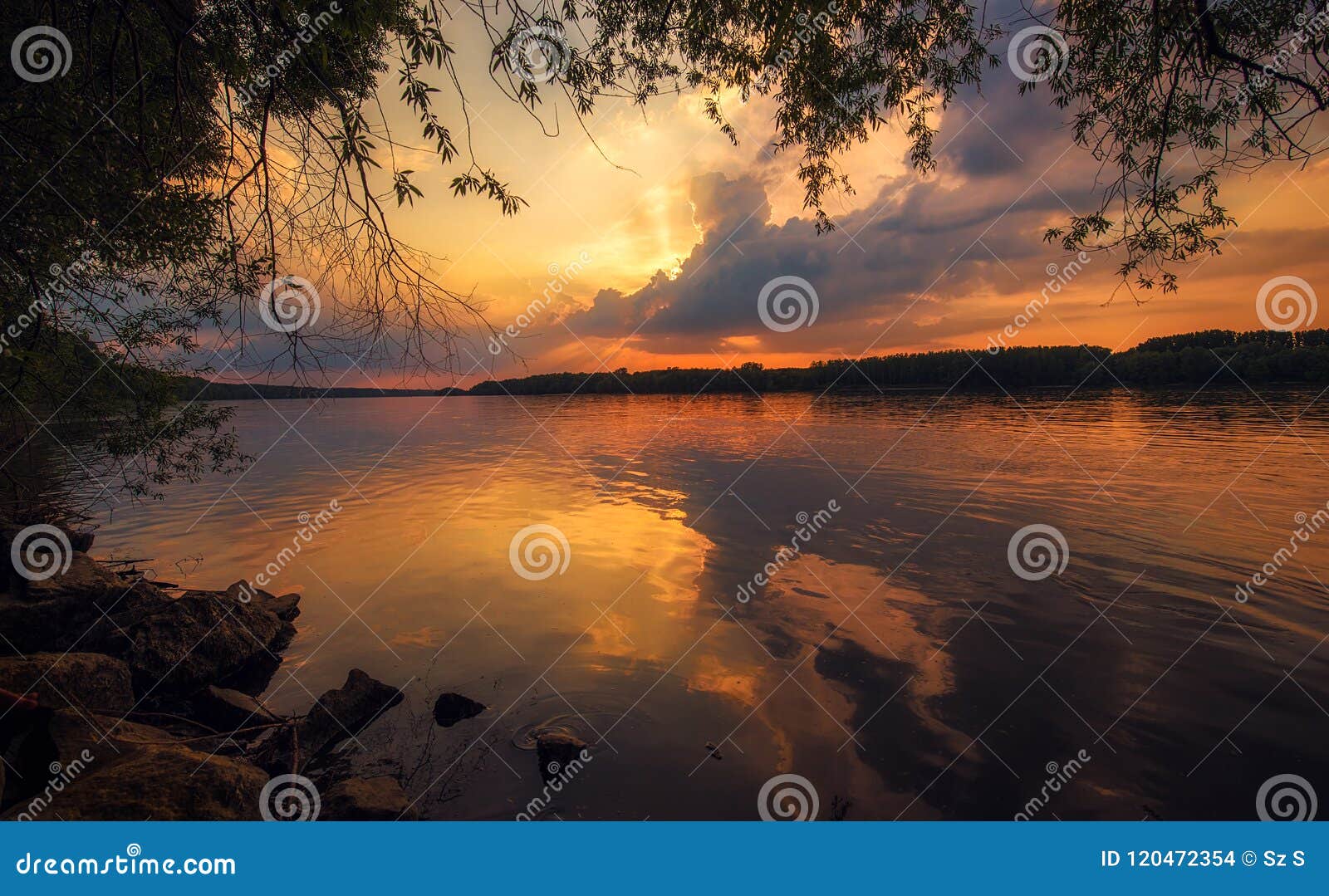 Beautiful Sunset on the River Stock Photo - Image of silhouette, nature ...
