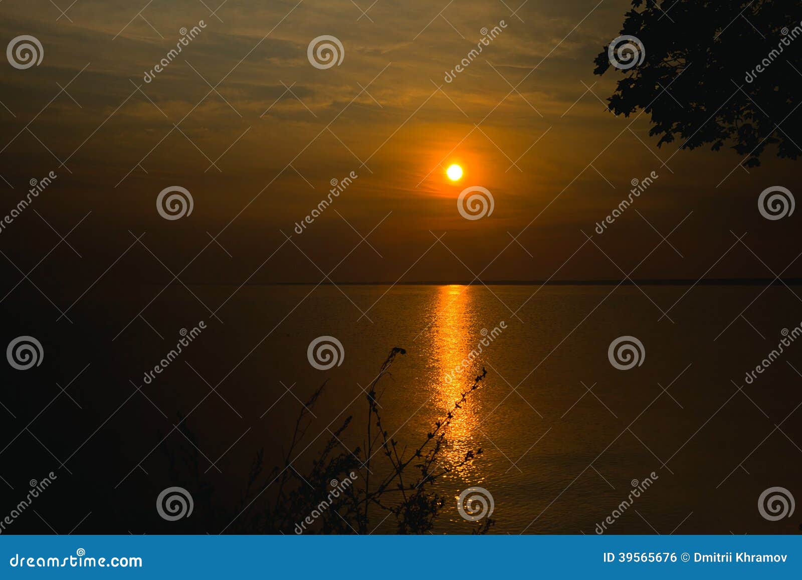 Beautiful Sunset on River with Red Sun Stock Photo - Image of ...