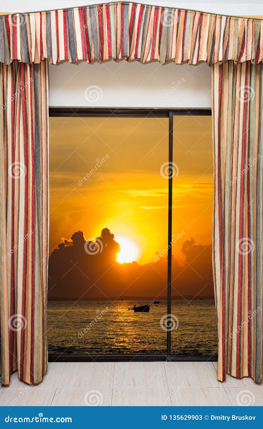 Sea sunset from the window stock image. Image of nature - 135629903