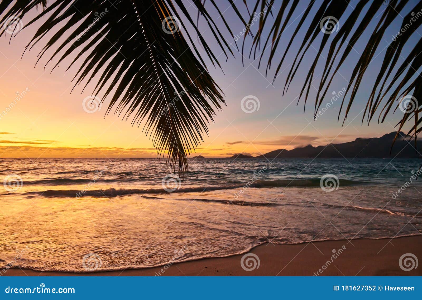 Beautiful Sunset at Seychelles Beach Stock Photo - Image of mahe, ocean ...