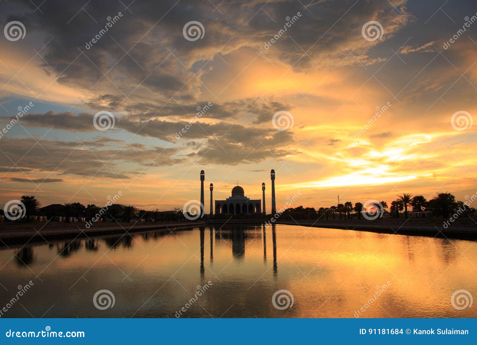 Beautiful Sunset with Silhouette Mosque Stock Photo - Image of religion ...