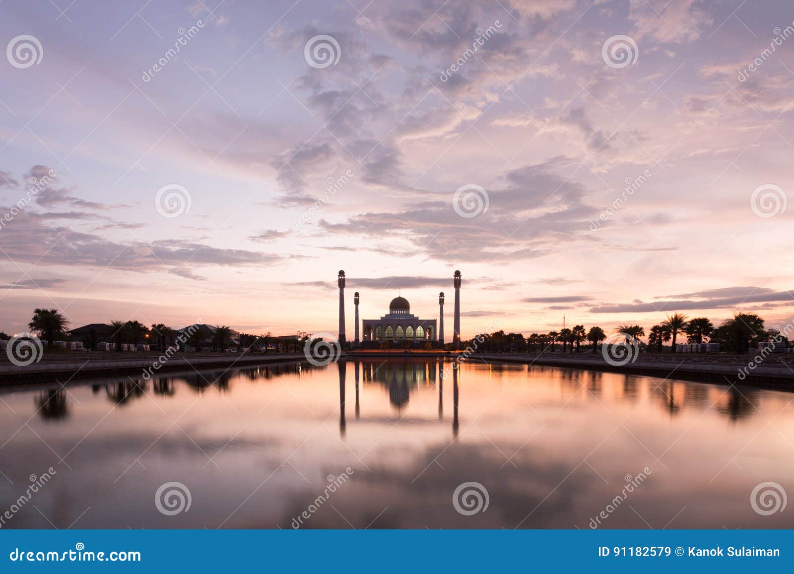 Beautiful Sunset with Silhouette Mosque Stock Image - Image of dark ...