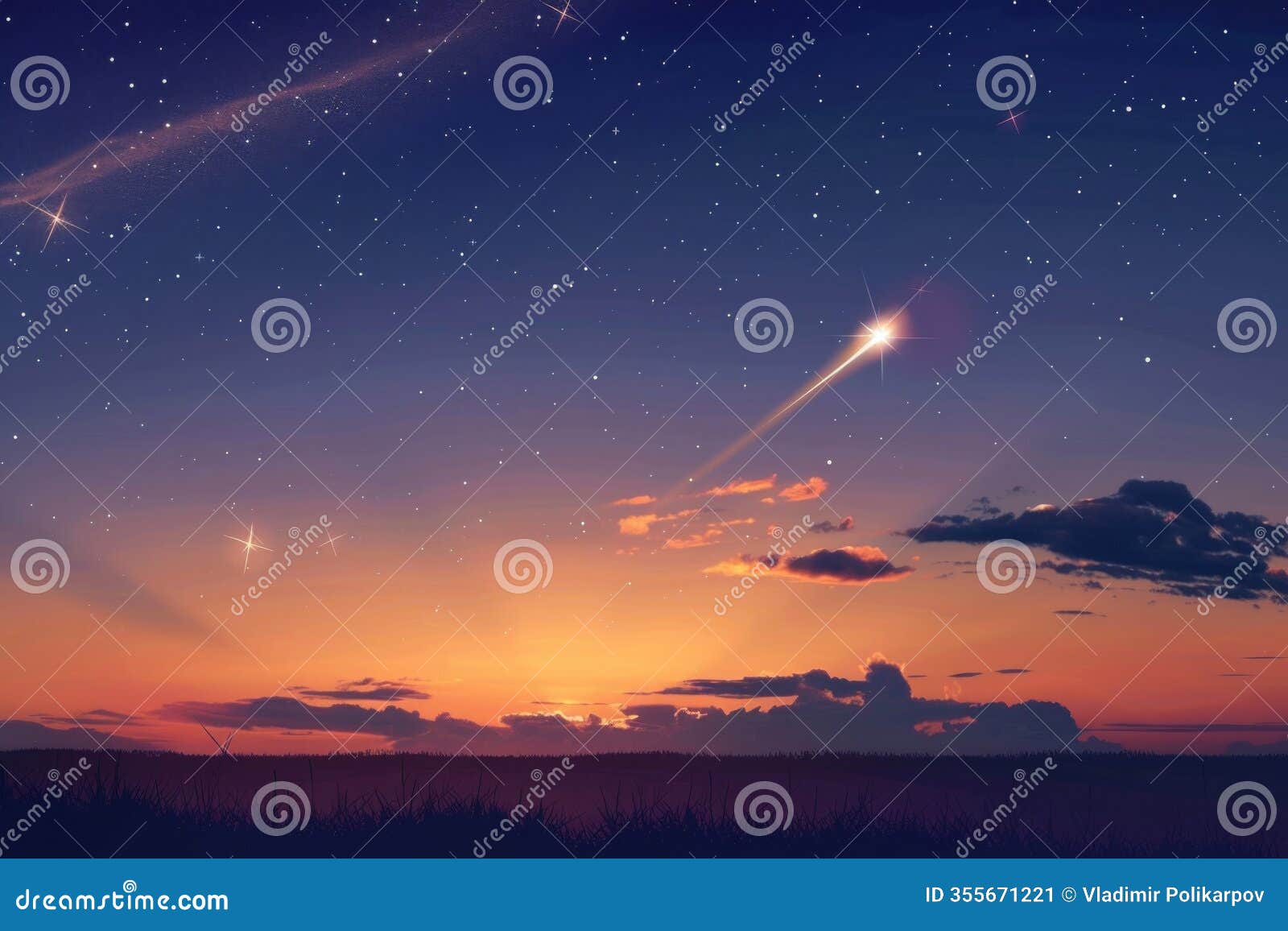 A Beautiful Sunset with a Single Shooting Star Visible in the Evening ...
