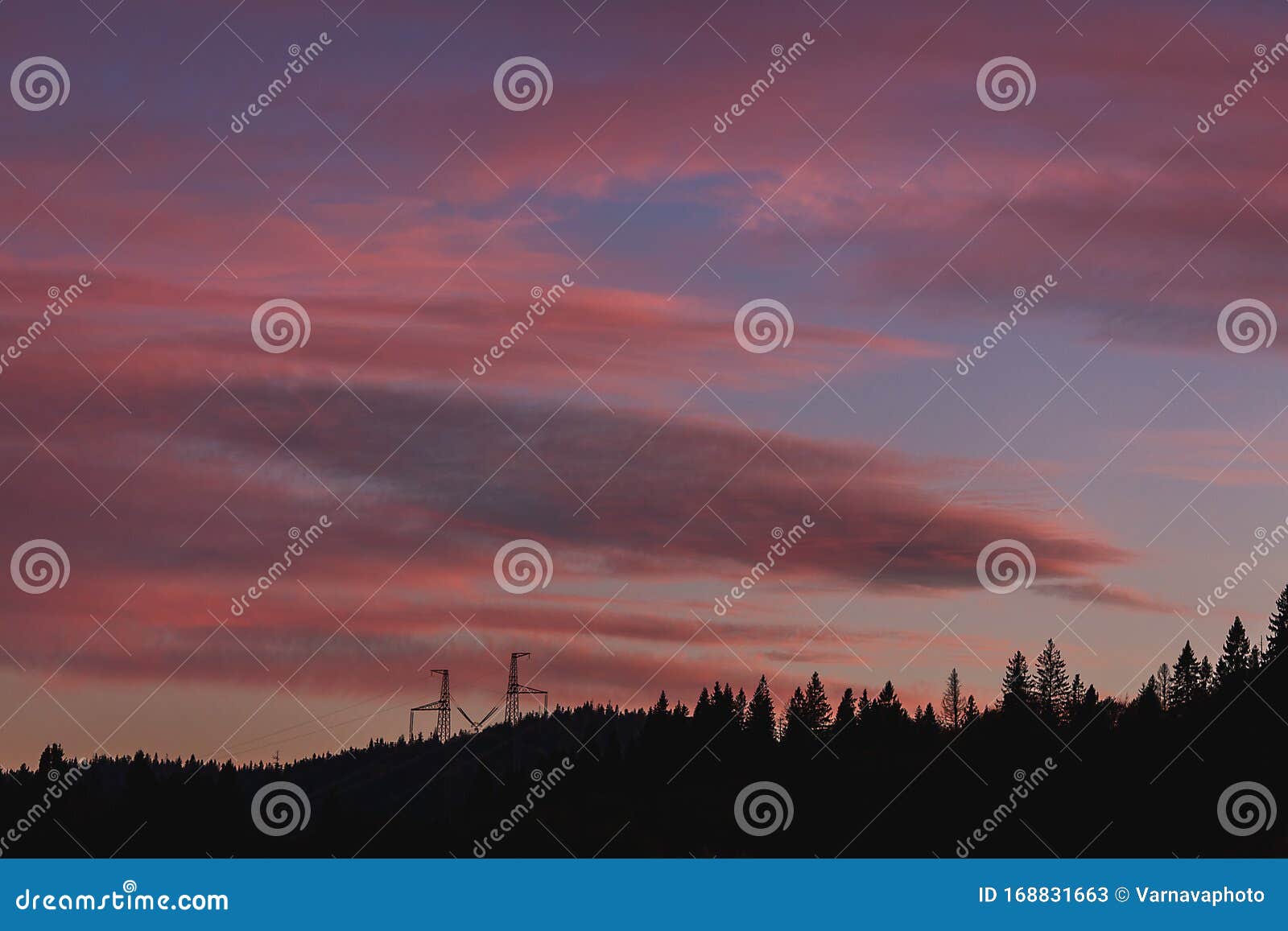 Beautiful Sunset Sky Over Forest and Mountains. Stock Image - Image of ...