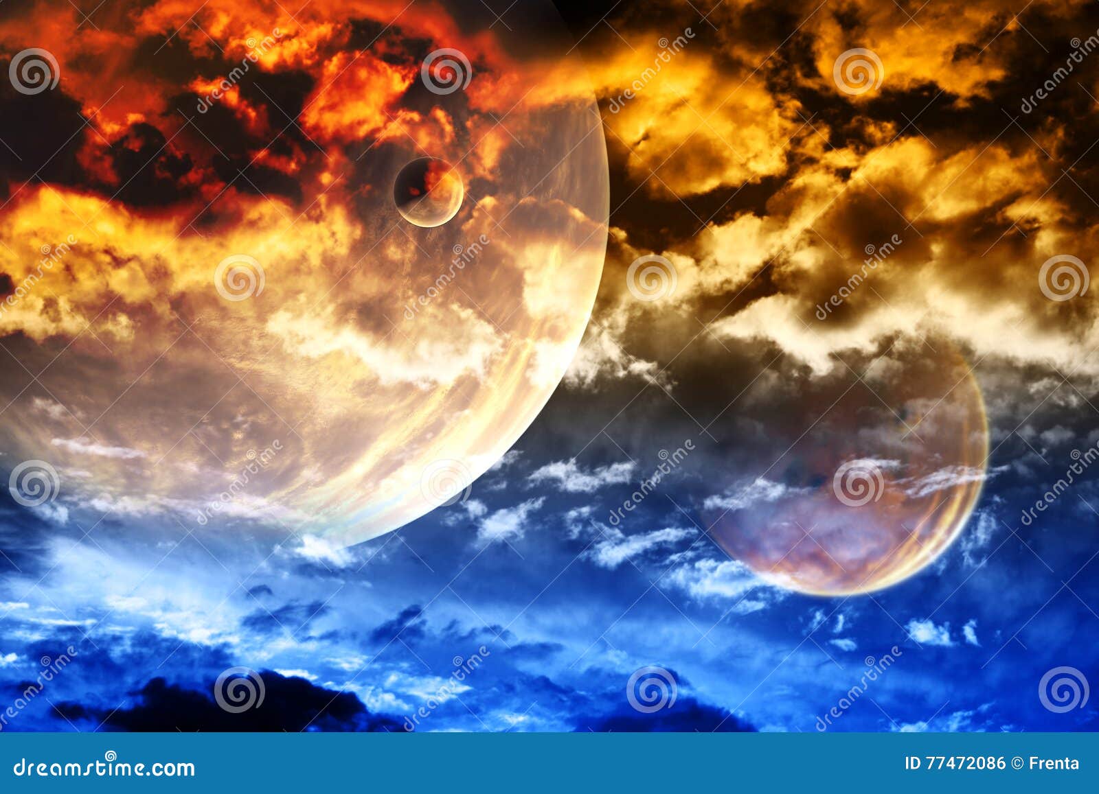 Beautiful Sunset with Storm Sky and Planets Stock Illustration ...
