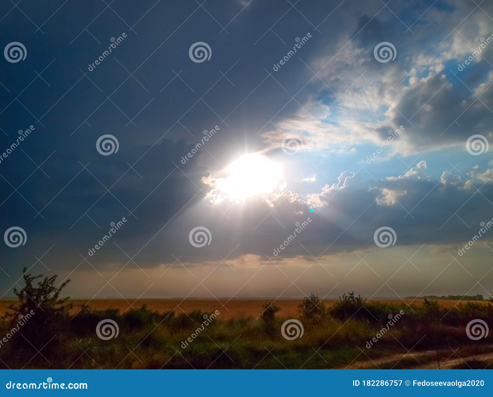 Beautiful Sunset, Sun Rays through Clouds Stock Image - Image of light ...